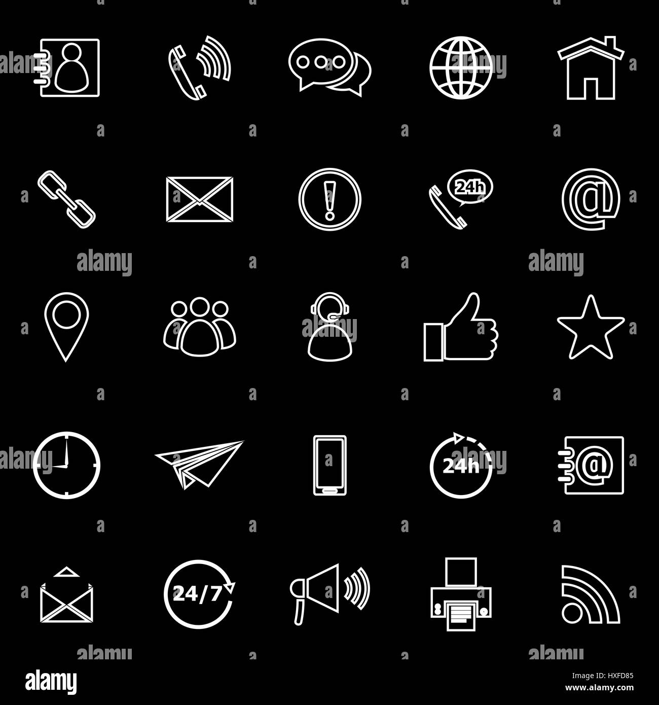 Contact us line icons on black background, stock vector Stock Vector ...