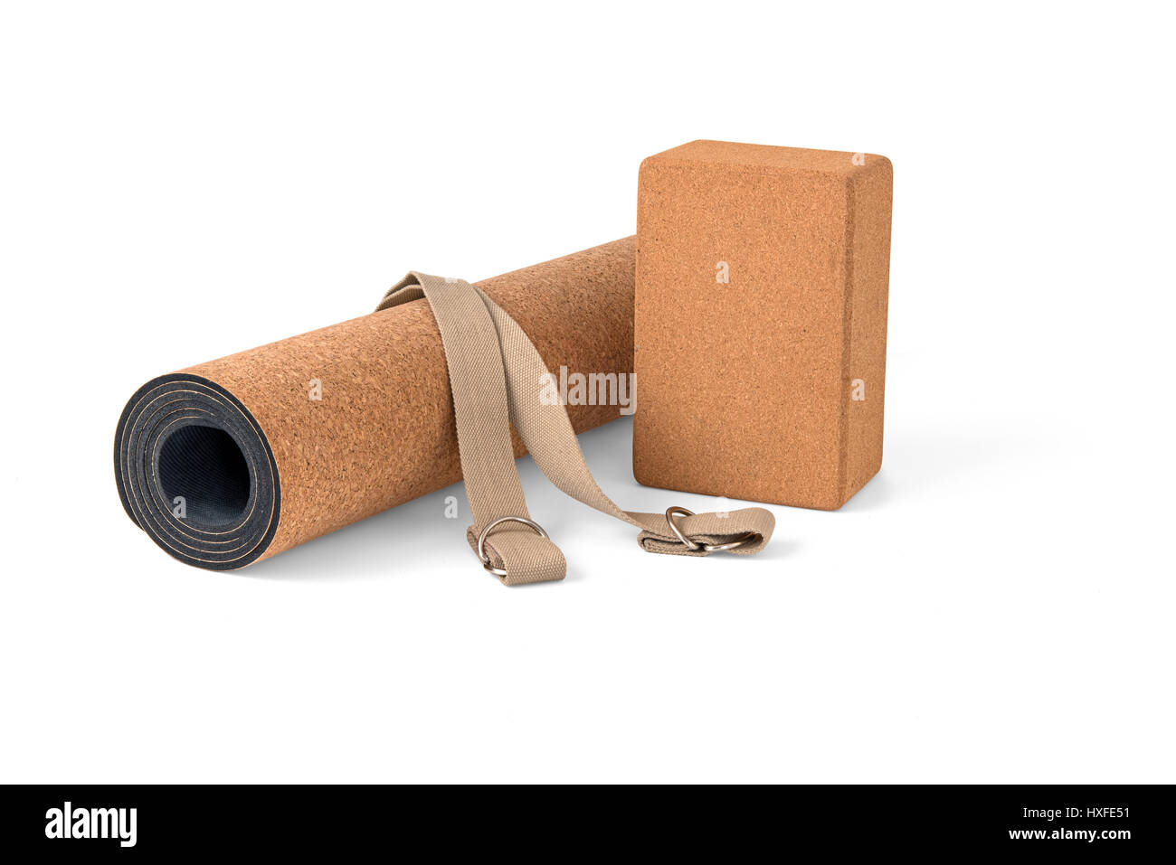 Cork Yoga Mat, Block With Strap, Premium Eco Friendly Product on White ...