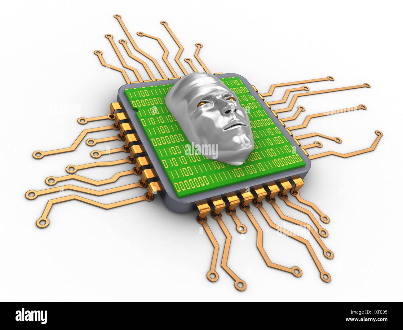 3d illustration of golden computer processor over white background with ...