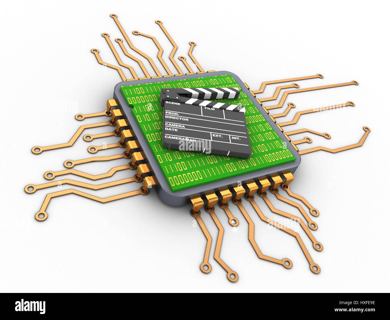 3d illustration of golden computer processor over white background with ...