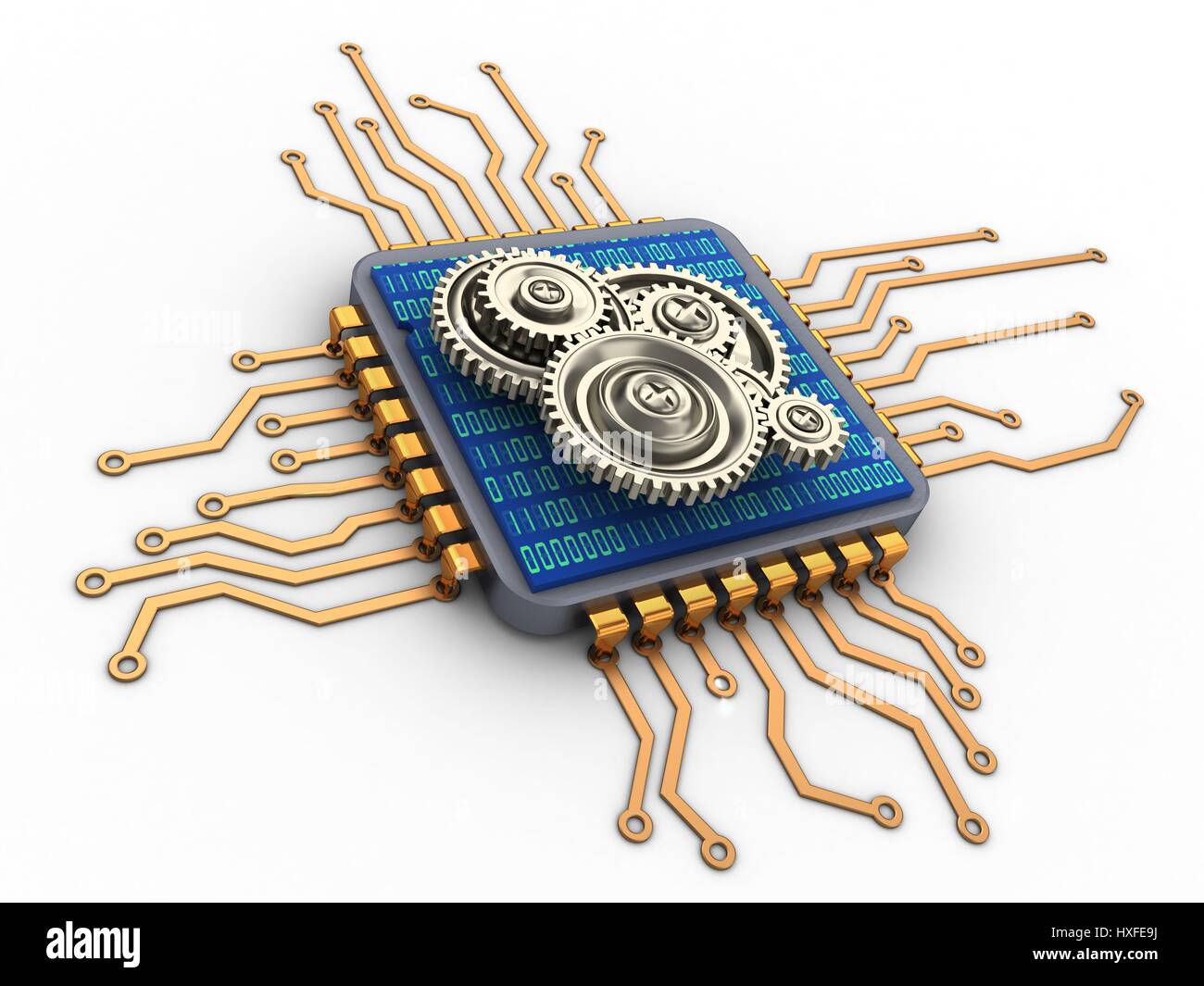 3d illustration of golden computer processor over white background with ...