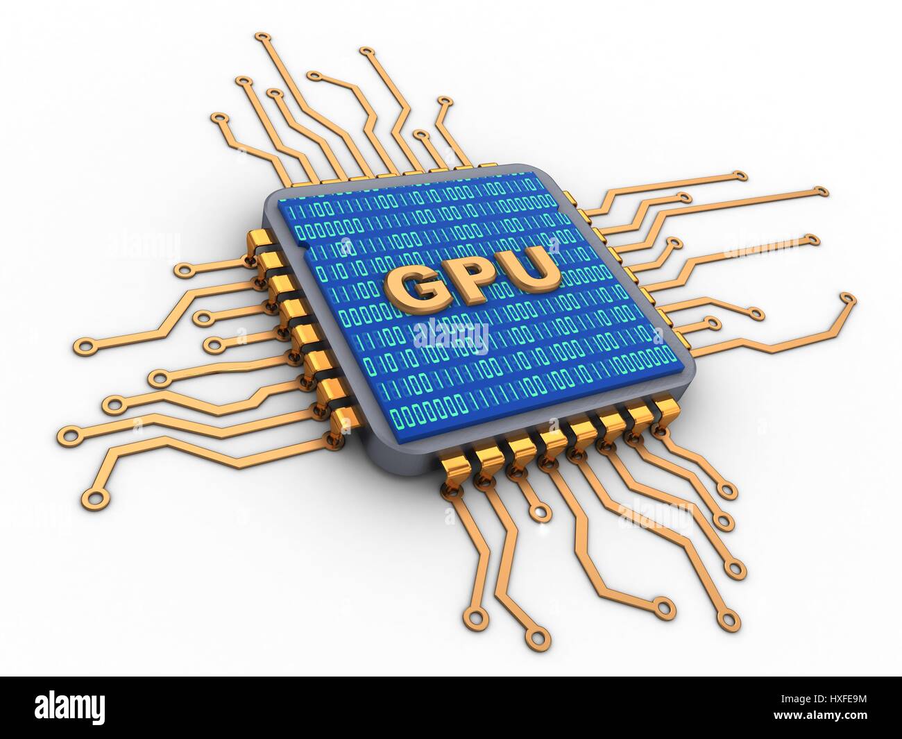 3d illustration of golden computer processor over white background with ...