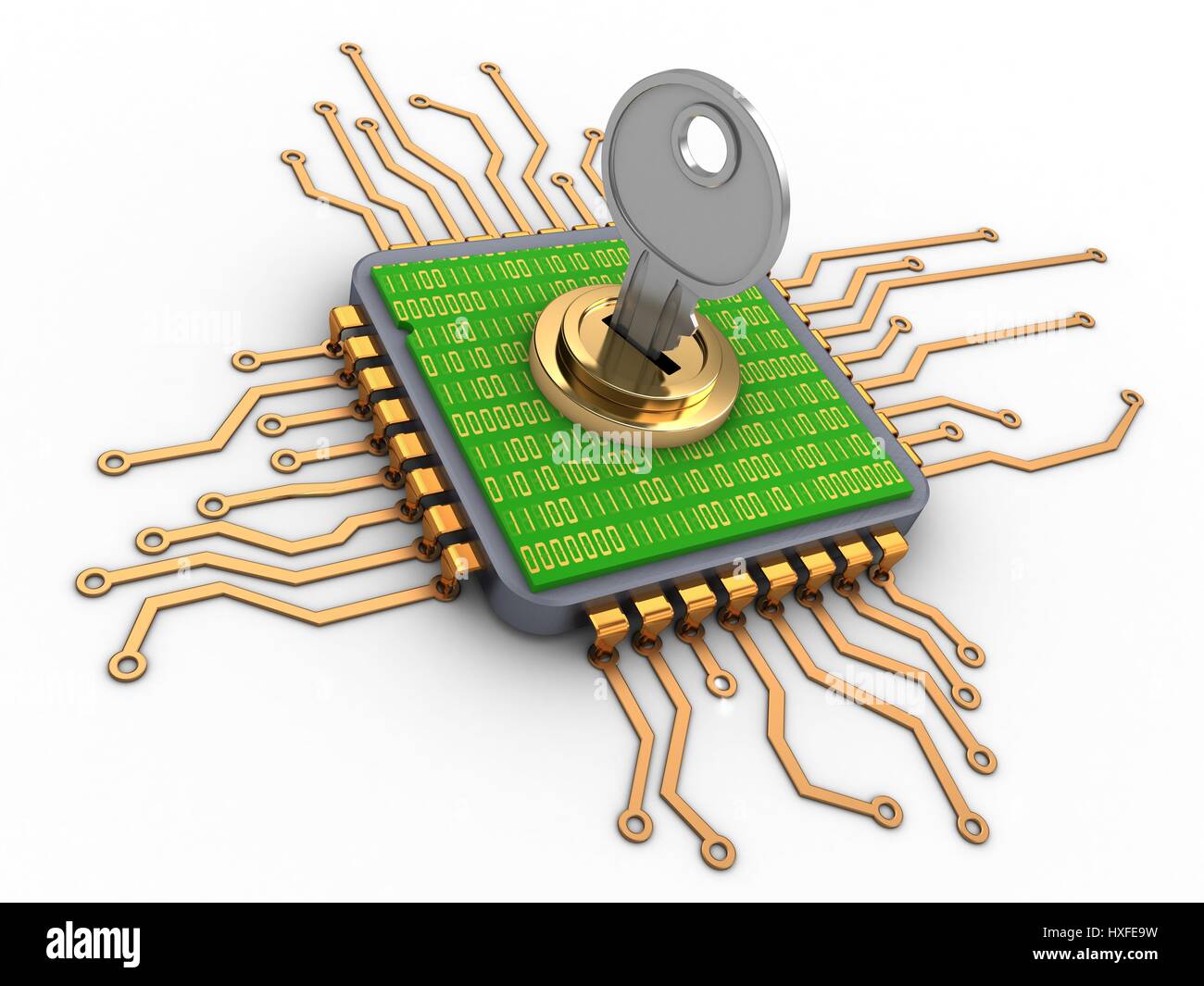 3d illustration of golden computer processor over white background with ...