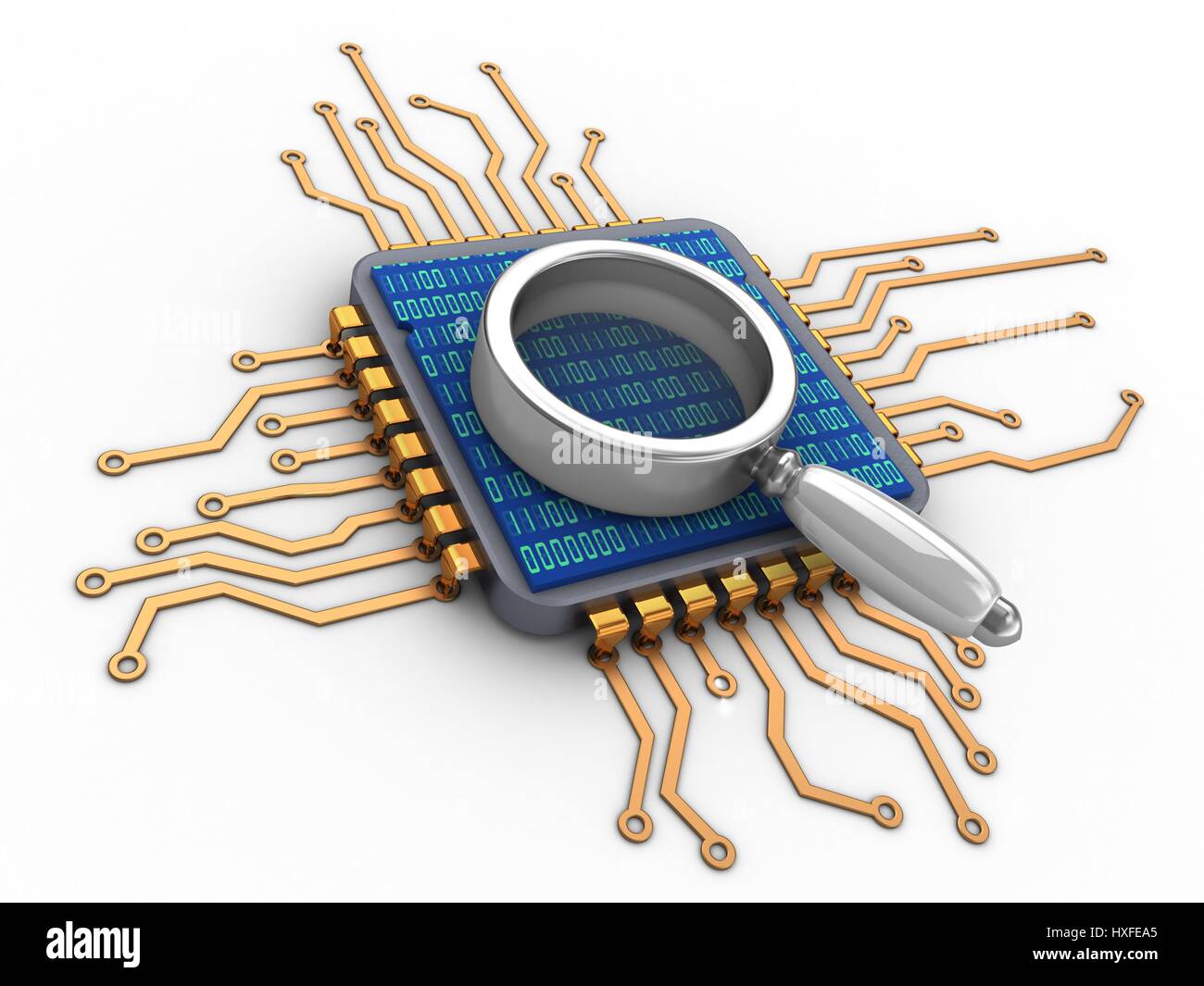 3d illustration of golden computer processor over white background with ...
