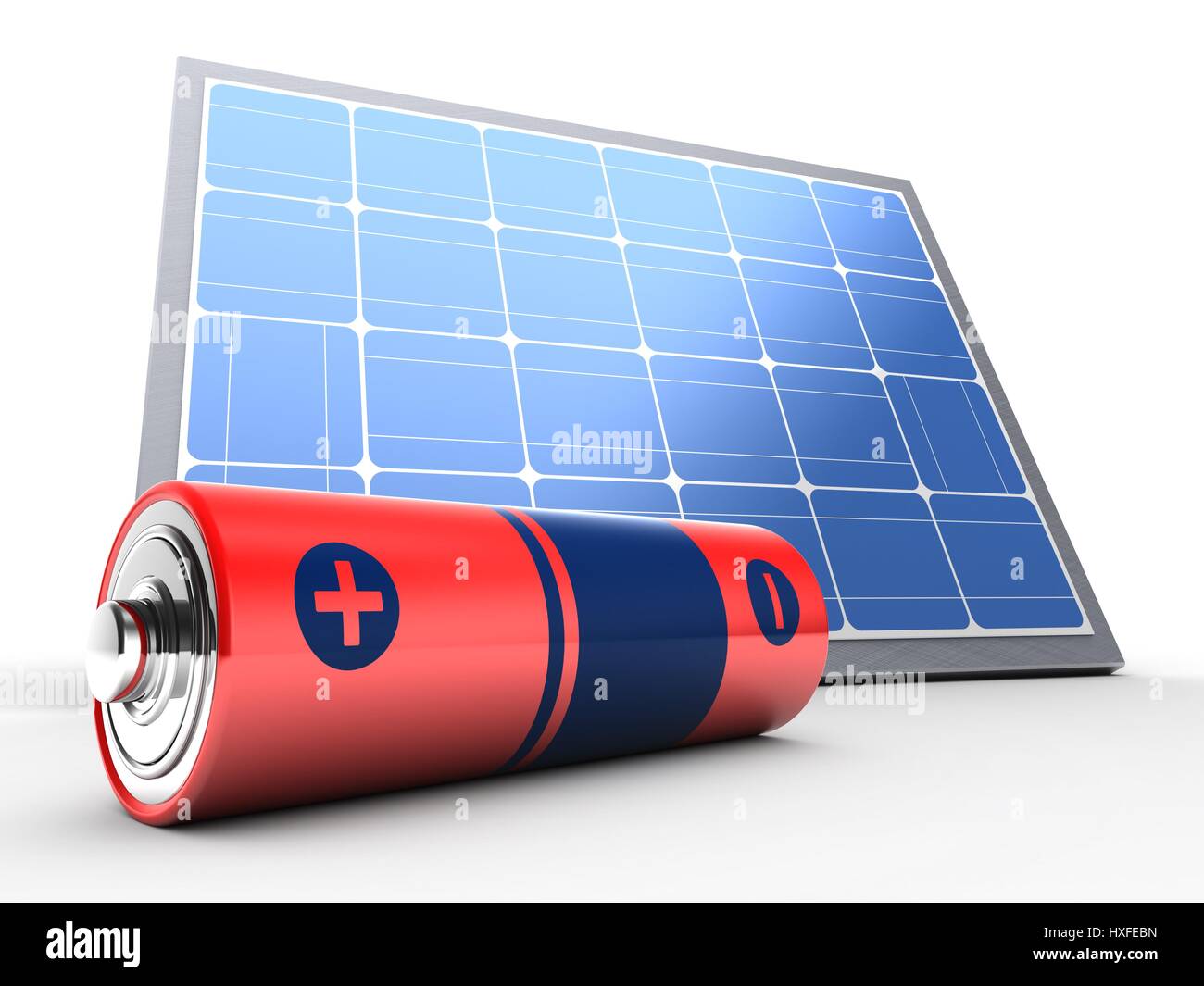 3d illustration of battery over white background with solar panel Stock ...