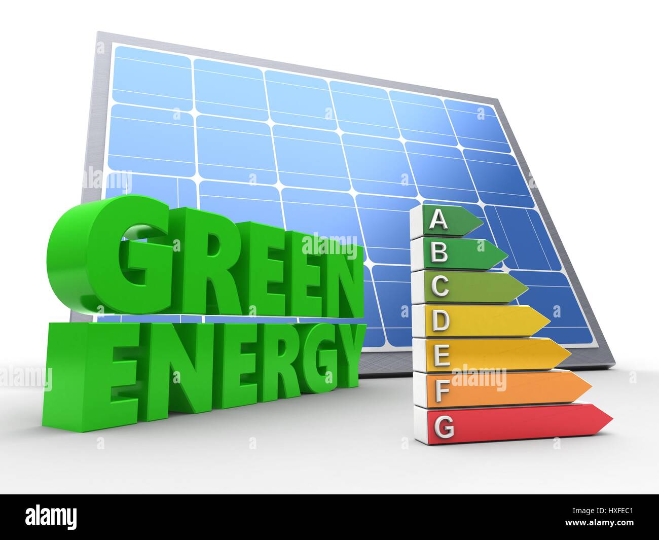 3d illustration of green sign over white background with solar panel ...