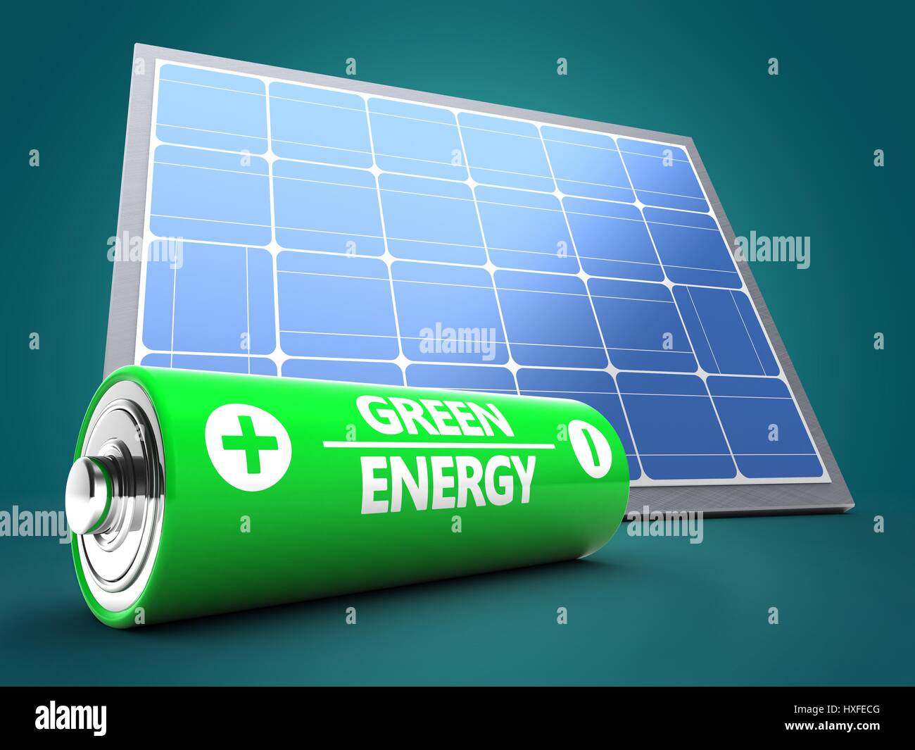 3d illustration of solar panel over blue background with battery Stock ...