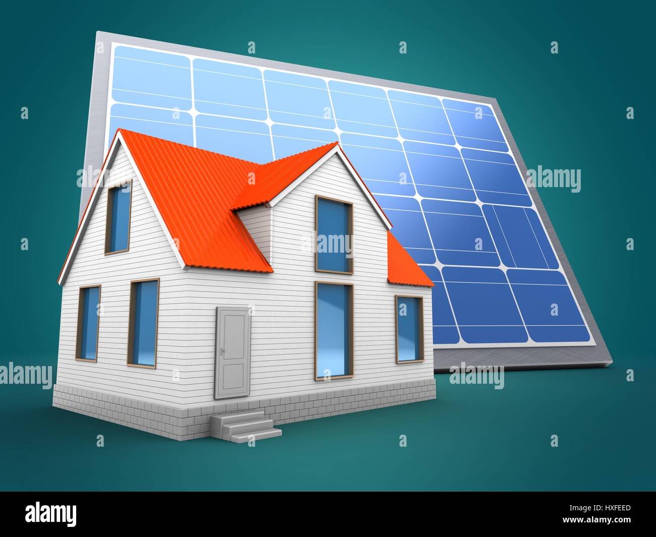 3d illustration of solar panel over blue background with house Stock ...