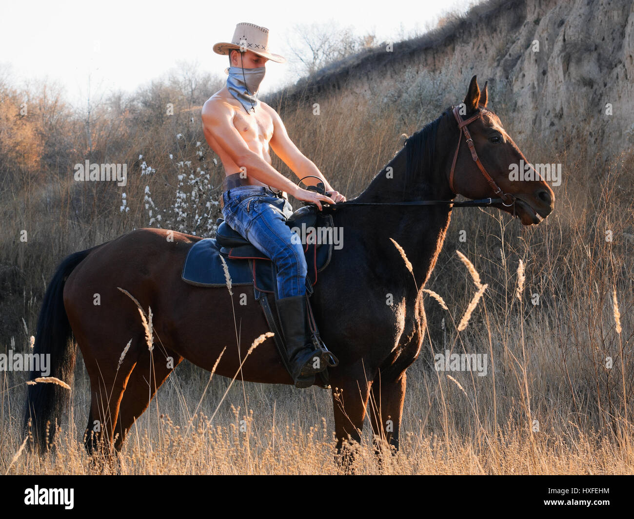 Cowboy on horseback at a sunday in summer Stock Photo - Alamy