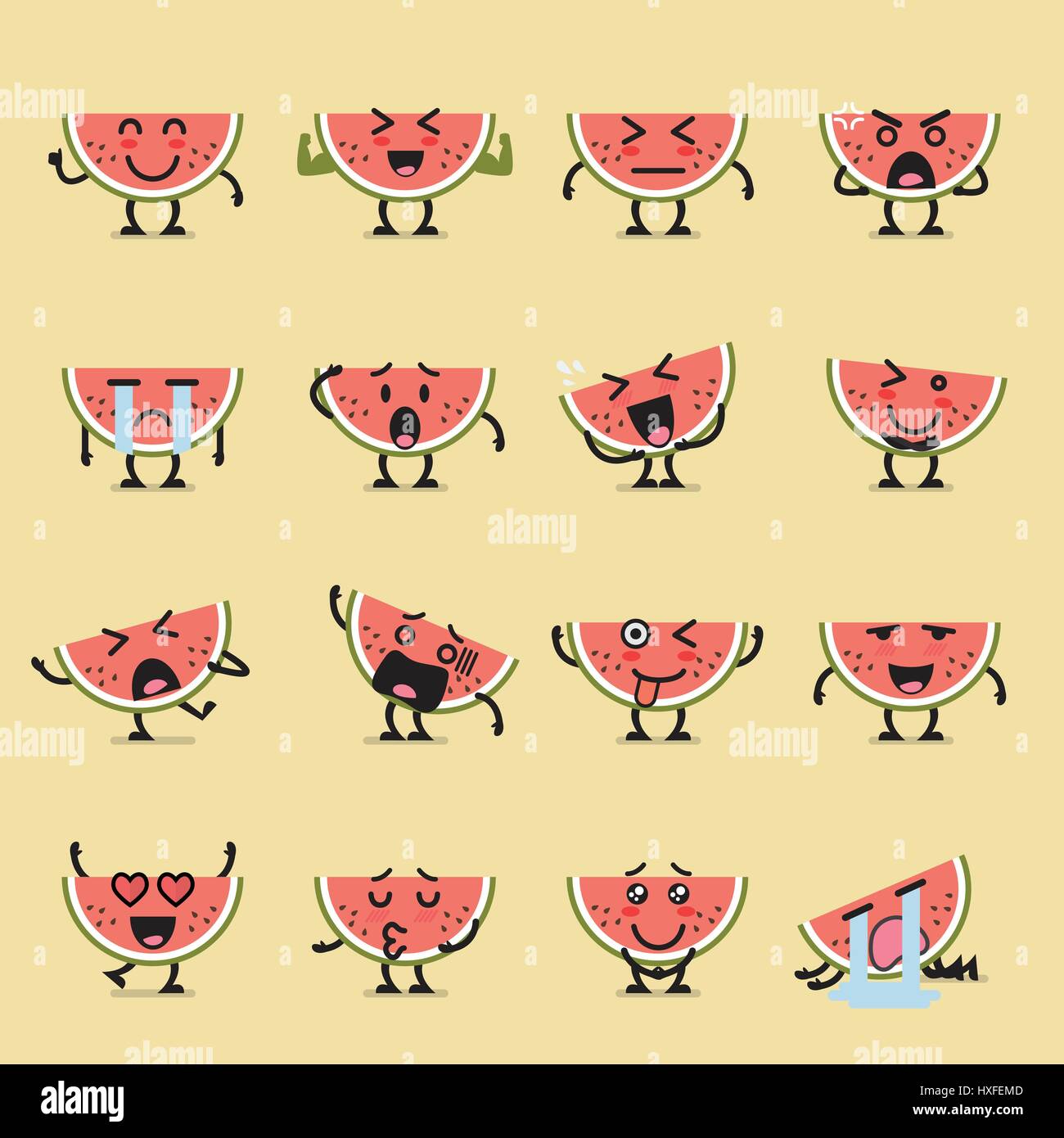 Watermelon character emoji set. Funny cartoon emoticons Stock Vector ...
