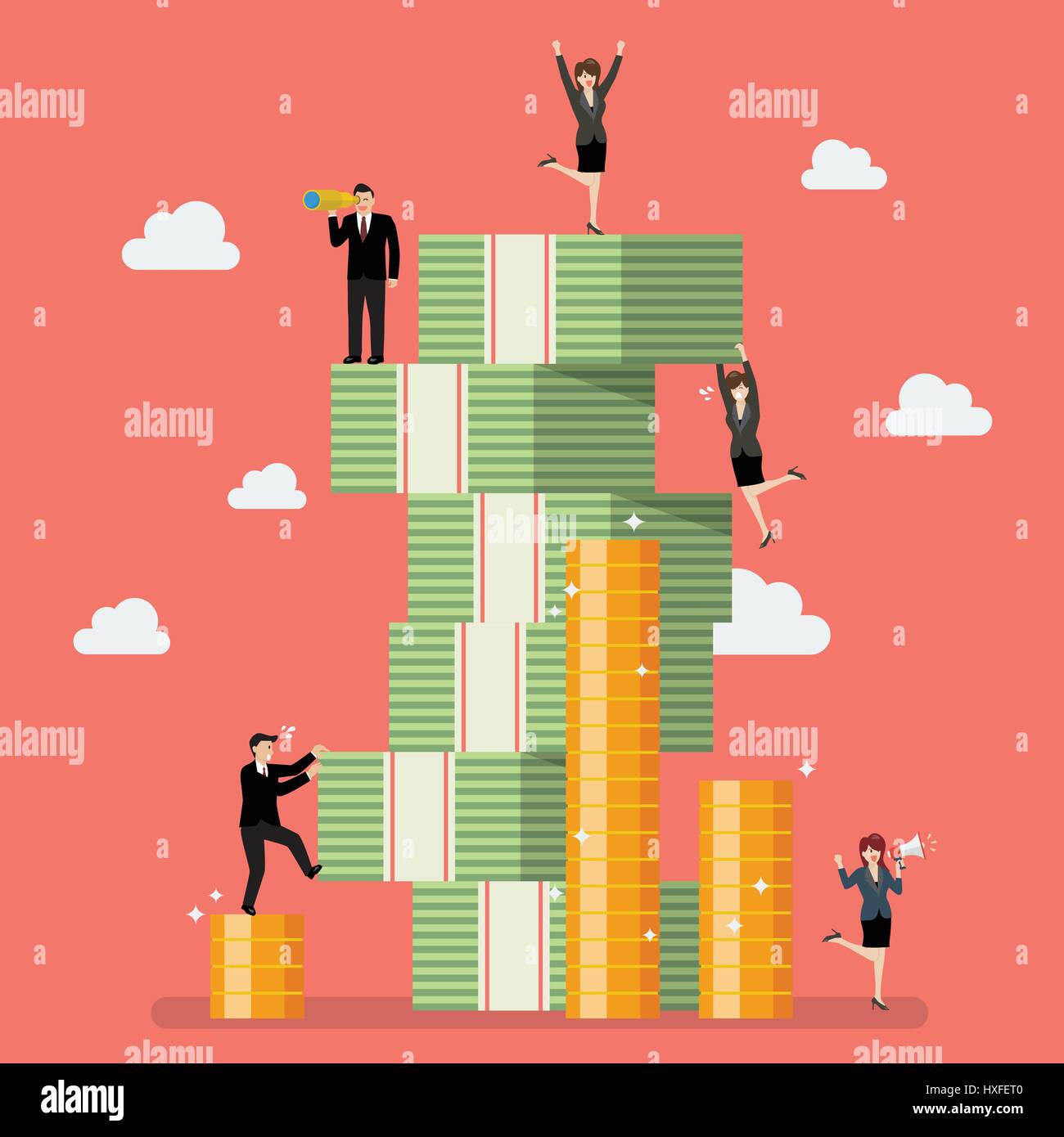 Business people try to climbing money mountain. Business concept Stock ...