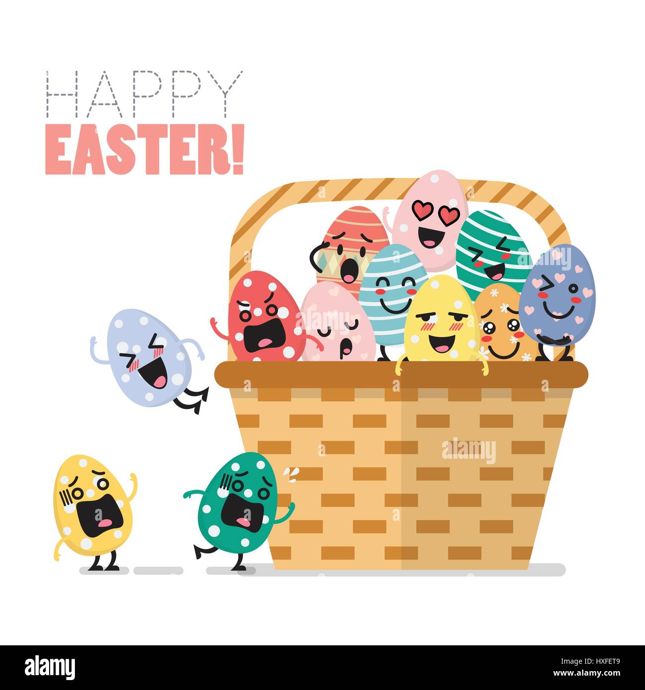 Easter eggs character in basket. Flat stle design Stock Vector Image ...