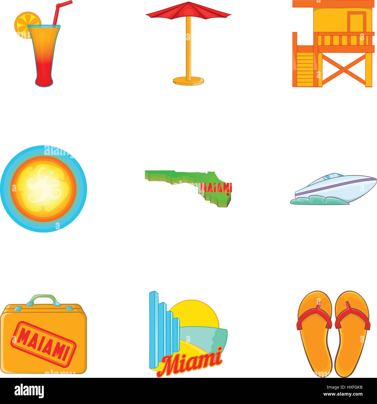 Miami icons set, cartoon style Stock Vector Image & Art - Alamy
