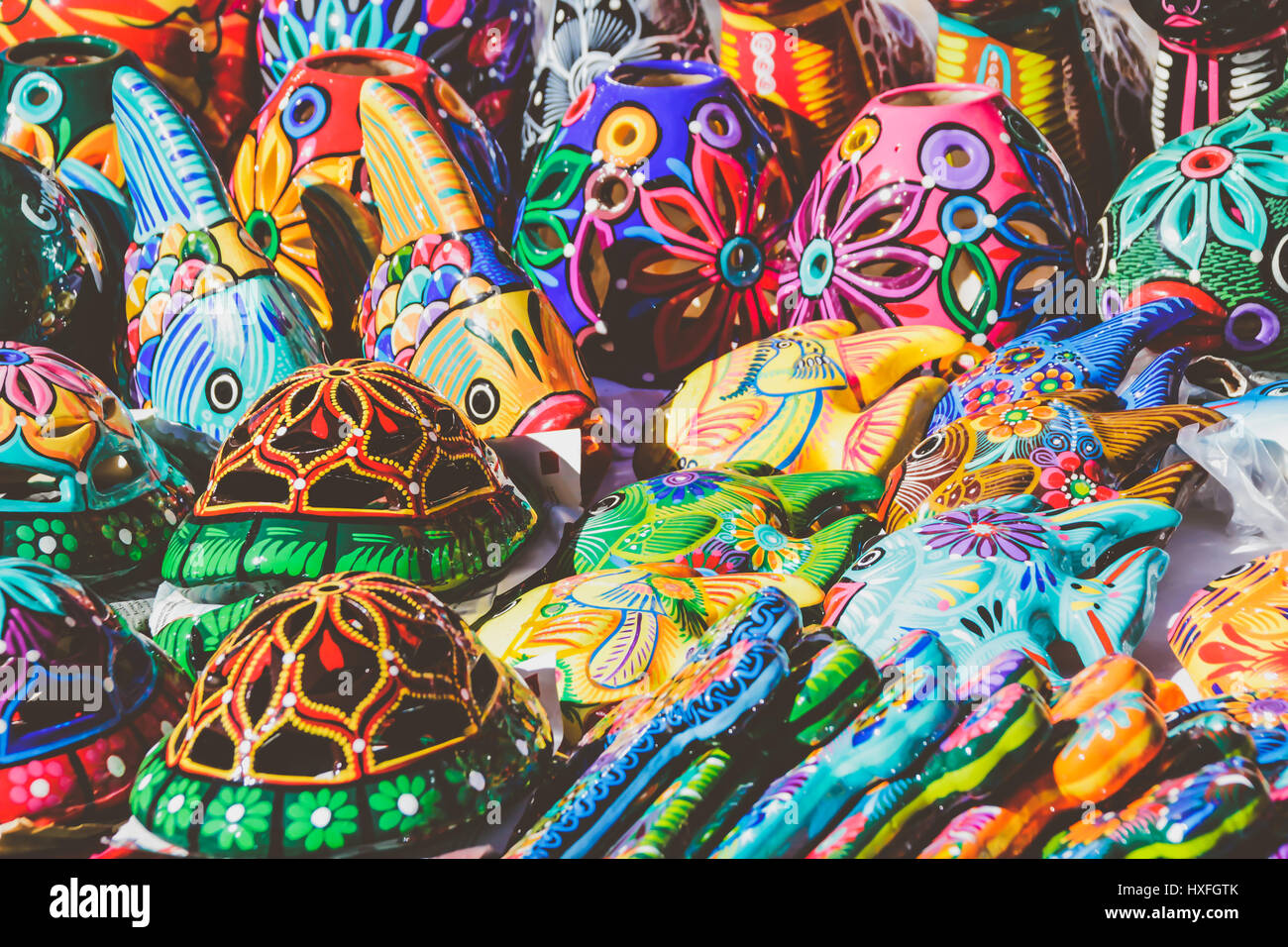 Photograph of some turtles and fishes colorful handicrafts Stock Photo ...