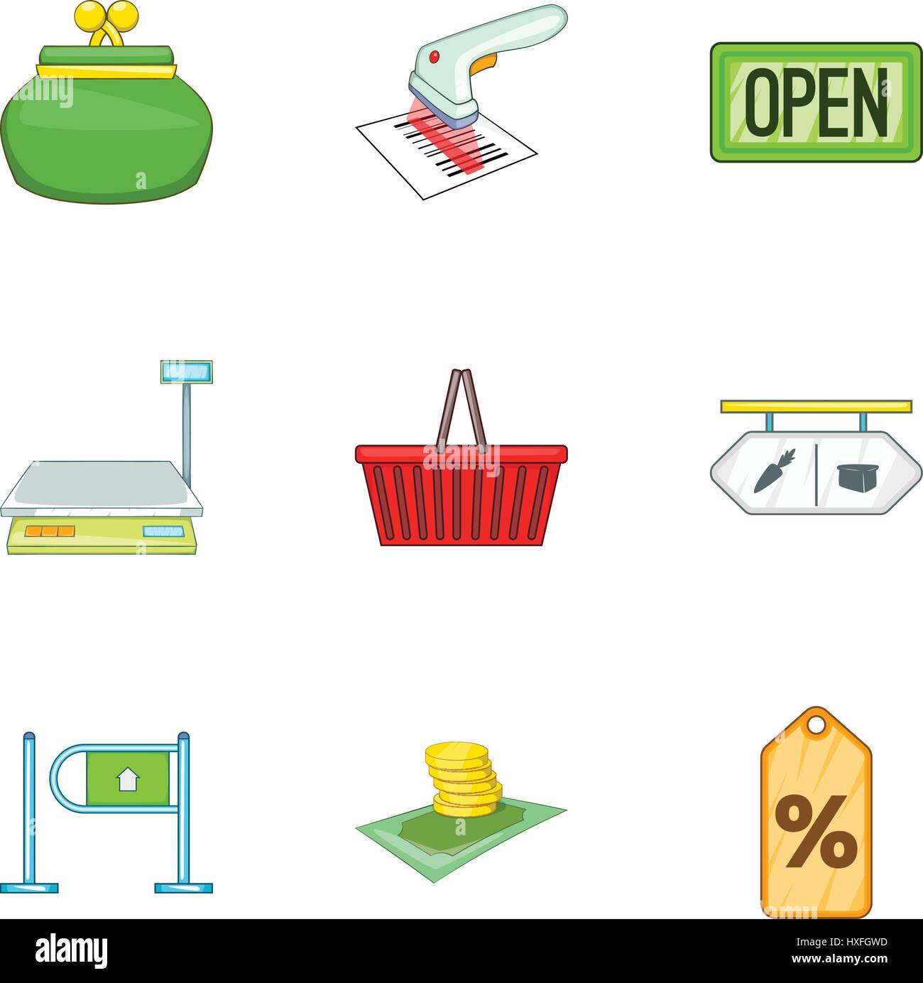 Market icons set, cartoon style Stock Vector Image & Art - Alamy