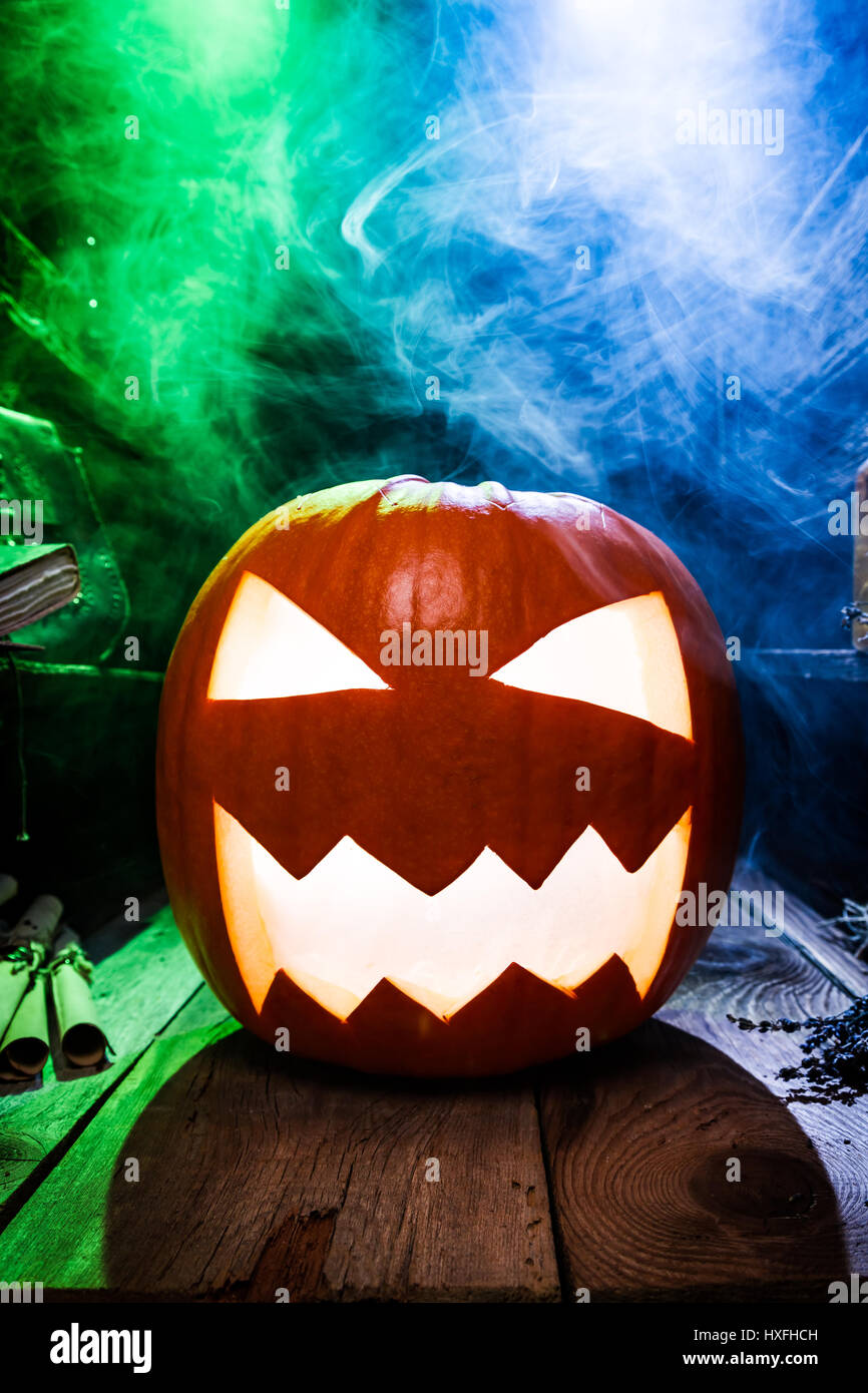 Smoking pumpkin for Halloween with copy space Stock Photo - Alamy