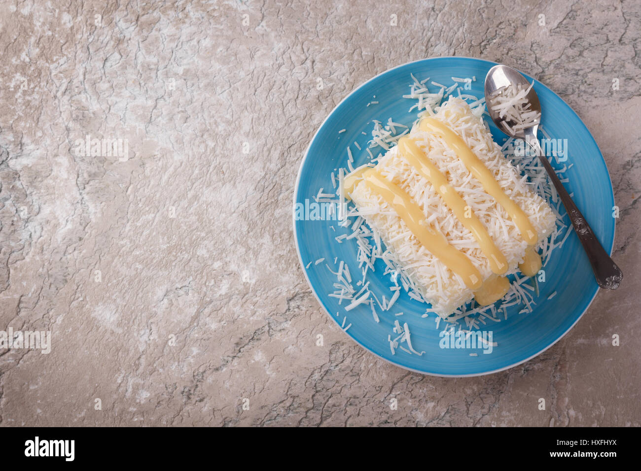 Brazilian traditional dessert: sweet couscous (tapioca) pudding (cuscuz ...