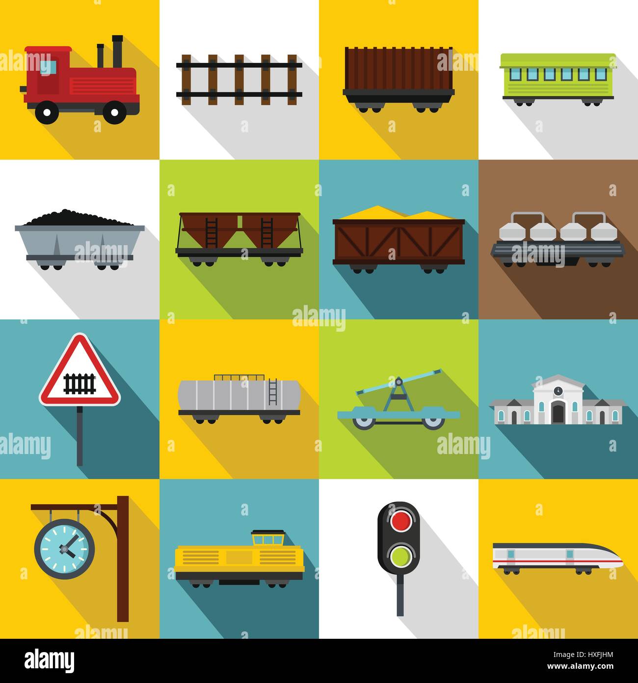 Railway icons set, flat style Stock Vector Image & Art - Alamy