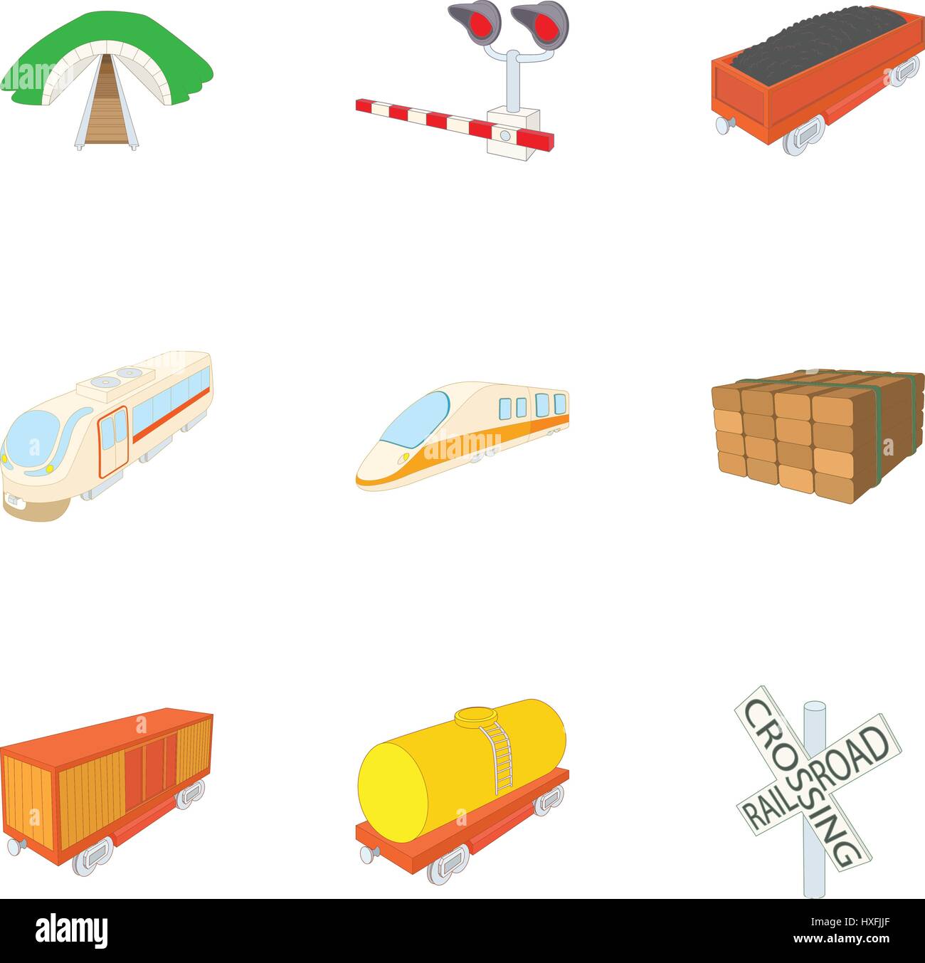 Railway transport icons set, cartoon style Stock Vector Image & Art - Alamy