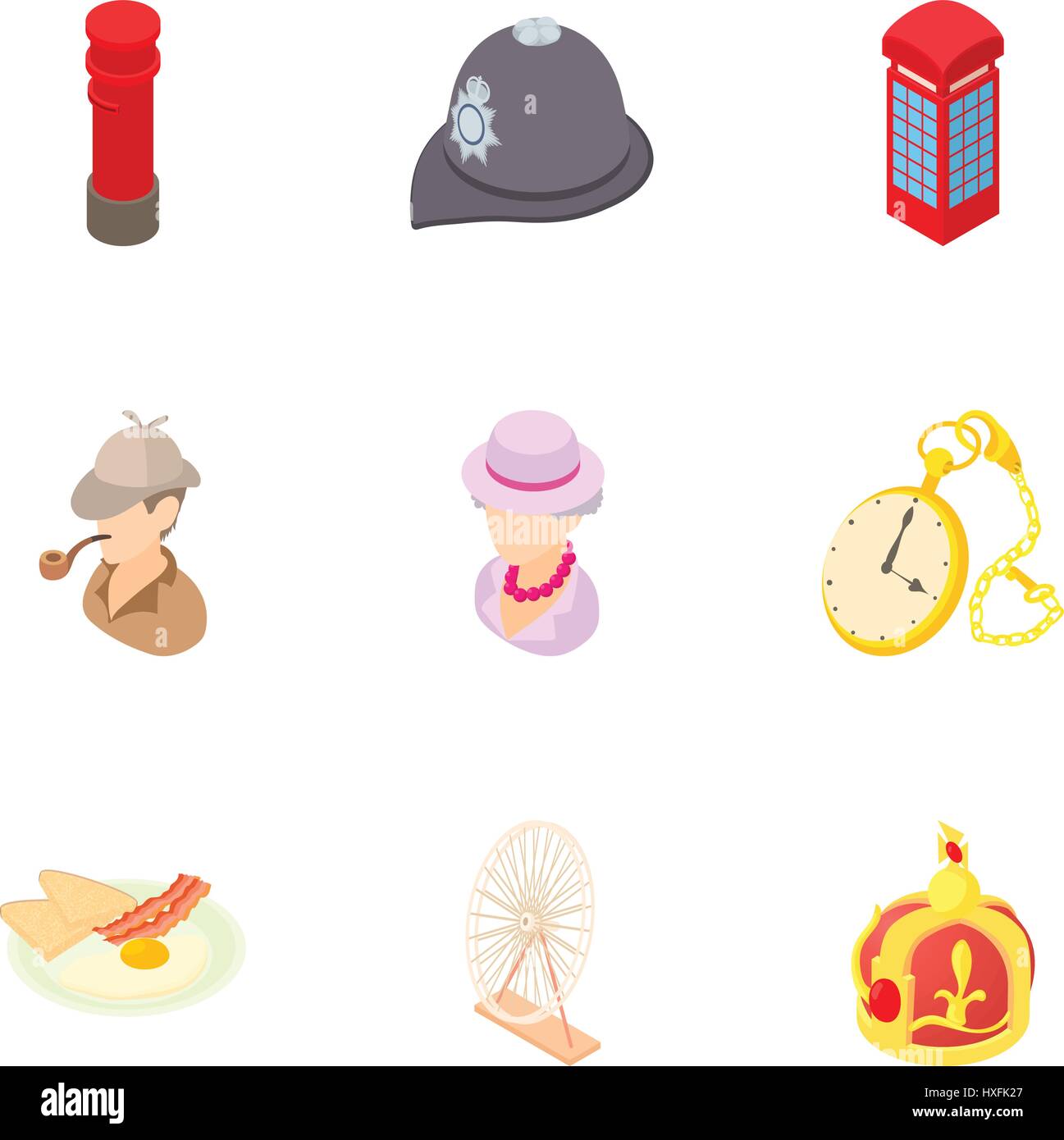 Attractions of England icons set, cartoon style Stock Vector Image ...