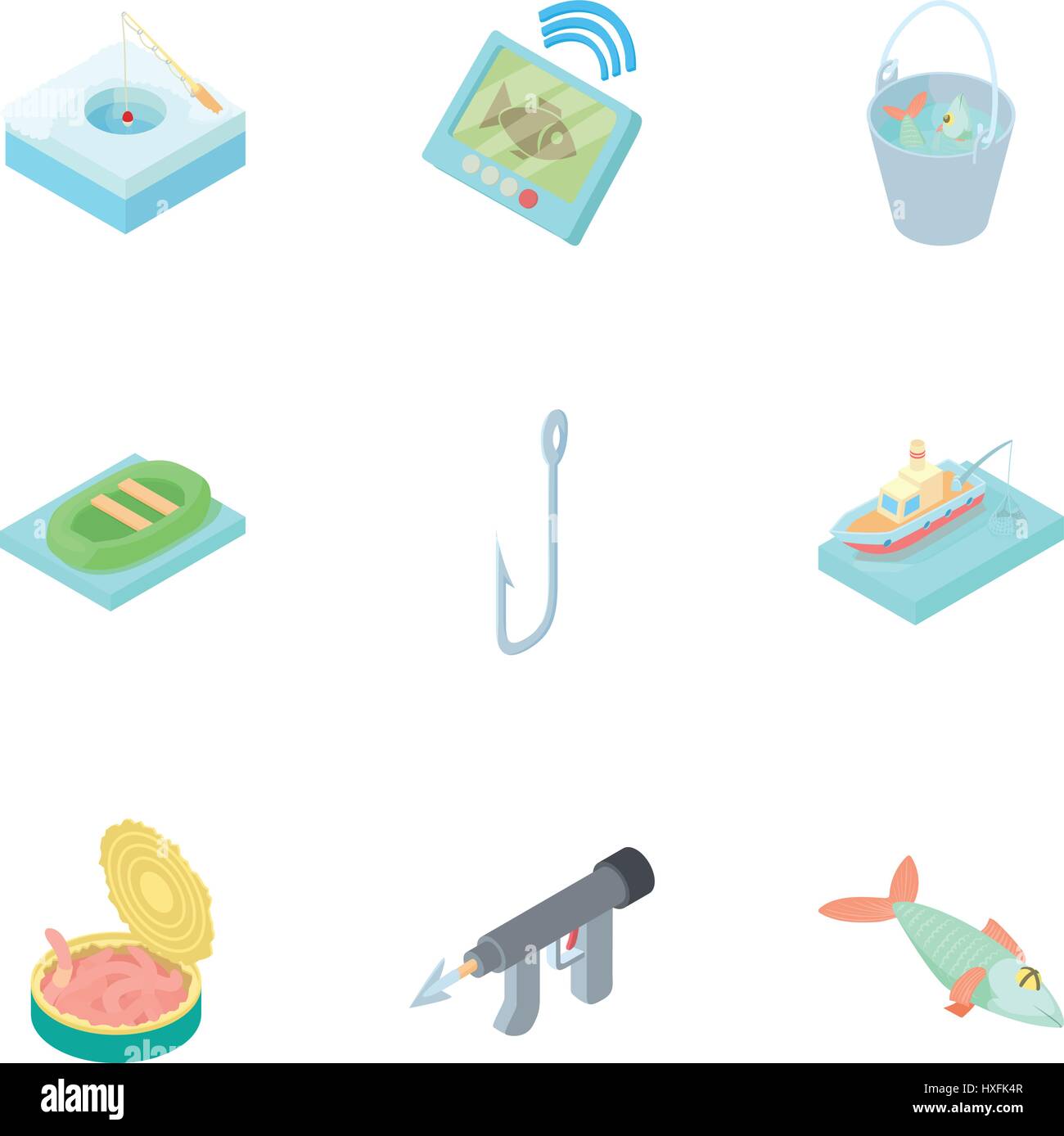 Fishing on river icons set, cartoon style Stock Vector Image & Art - Alamy
