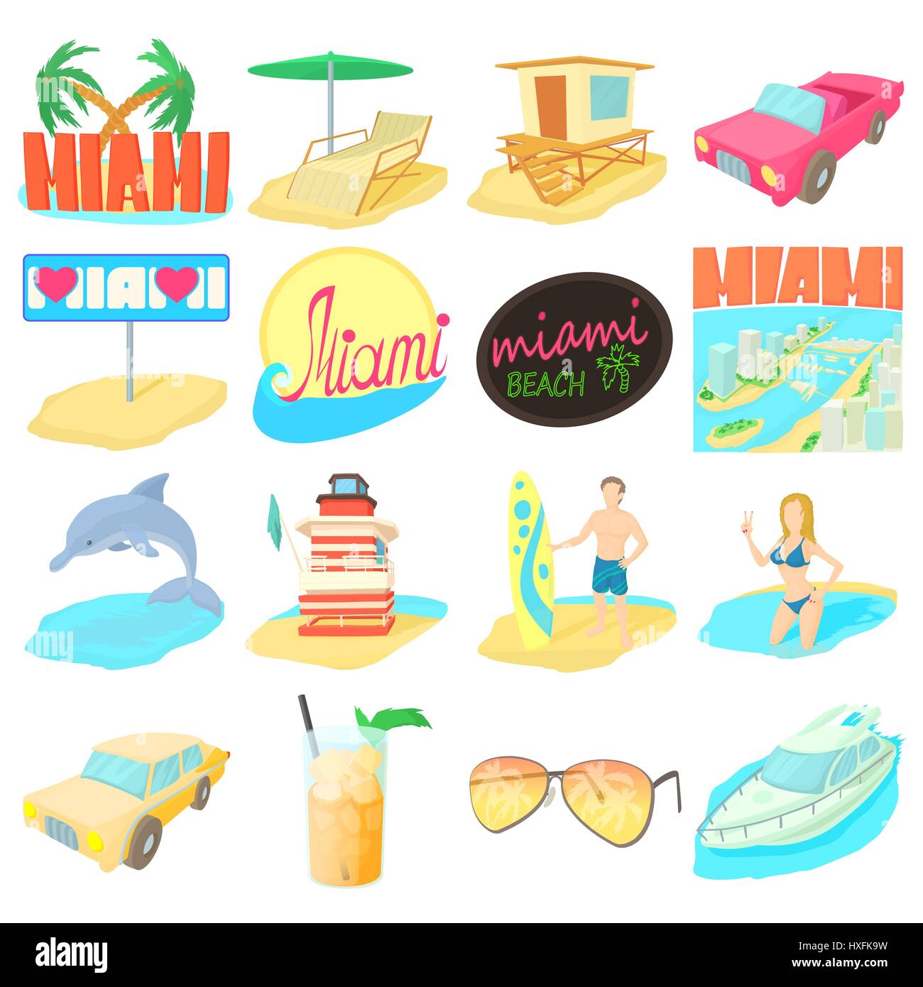 Miami travel icons set, cartoon style Stock Vector Image & Art - Alamy