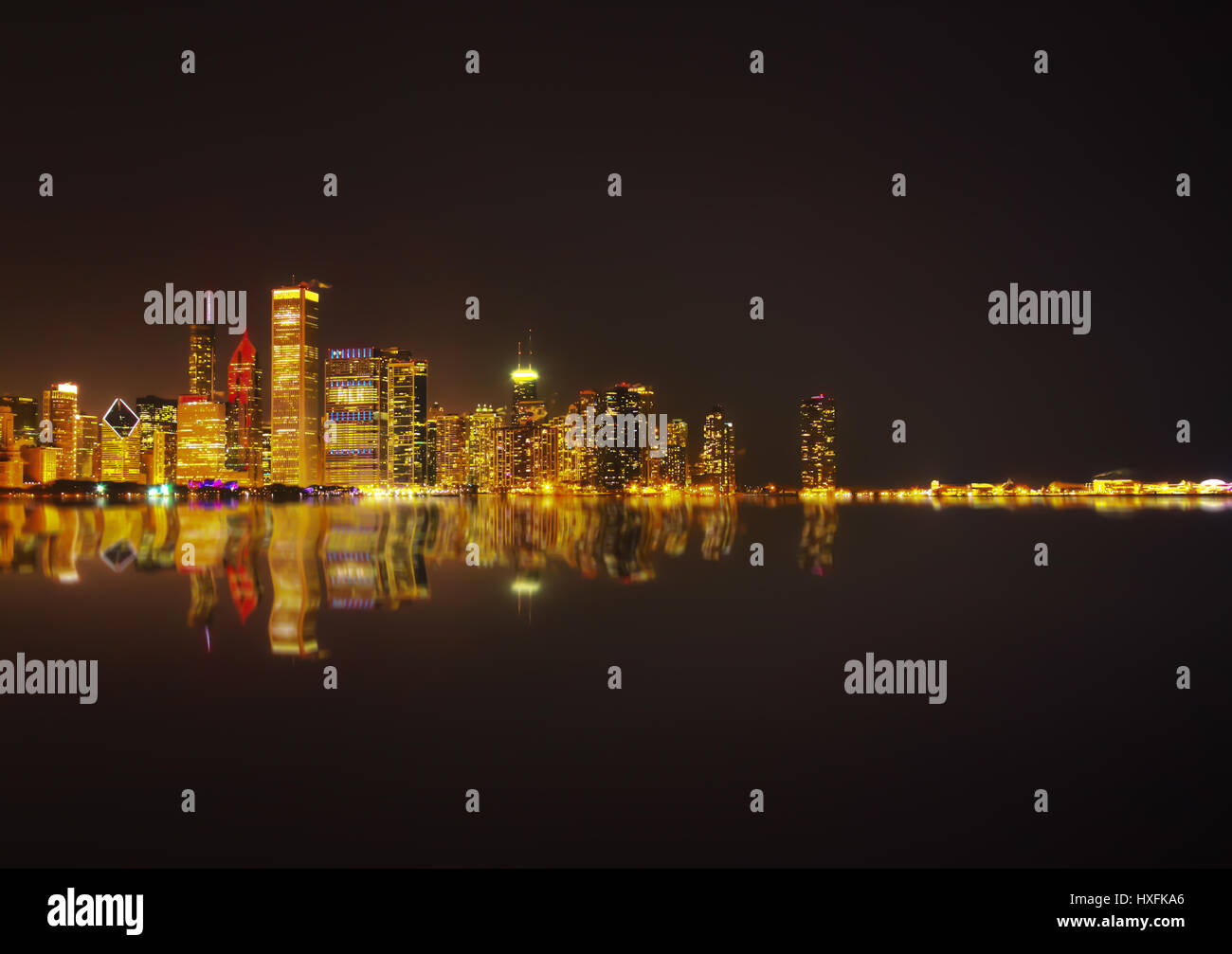 Golden Chicago Downtown Reflection Stock Photo - Alamy