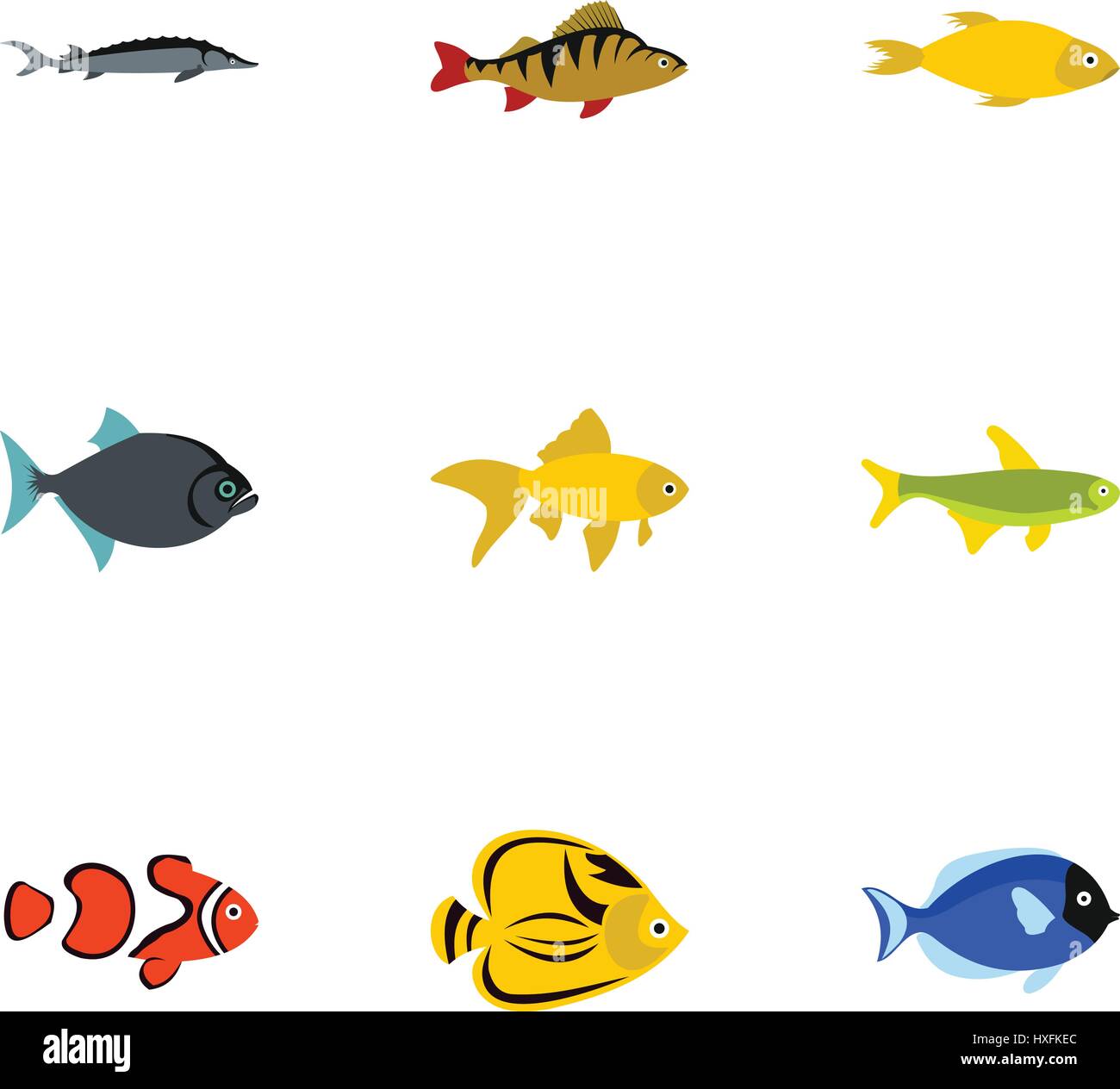 Fish icons set, flat style Stock Vector Image & Art - Alamy