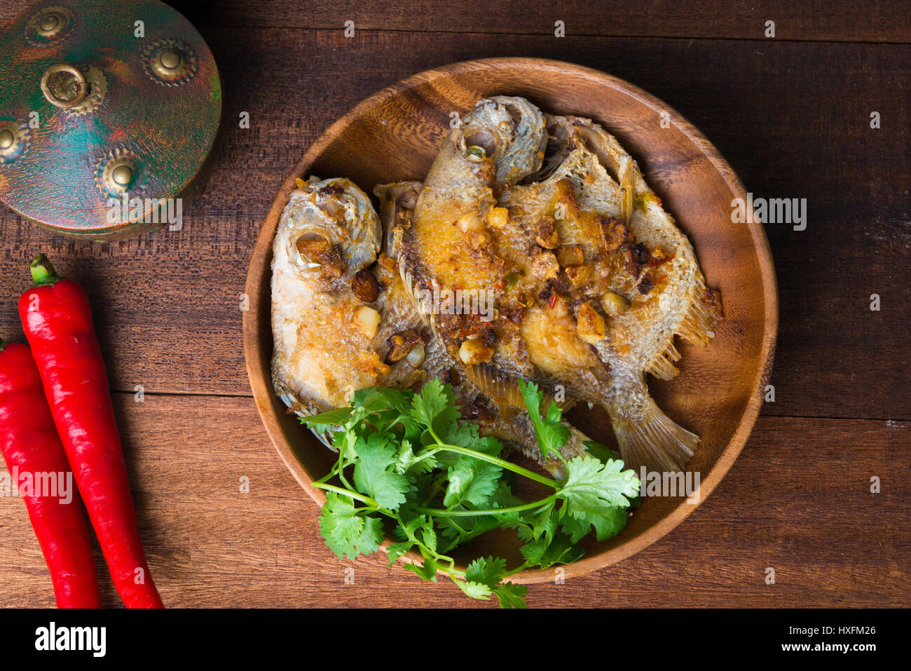asian grilled fish top down view Stock Photo - Alamy