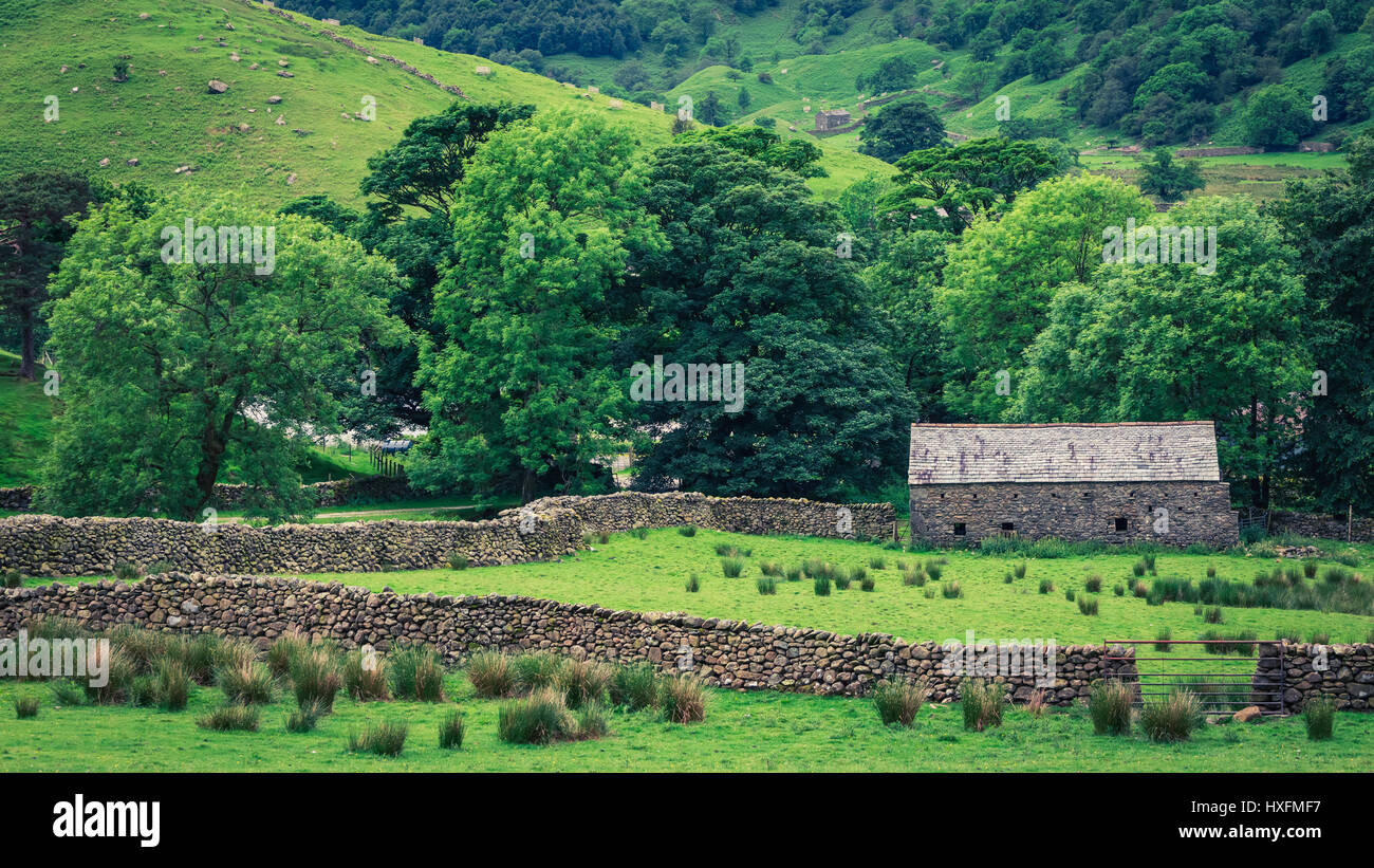 Old stone house and the wall in the countryside, England Stock Photo ...