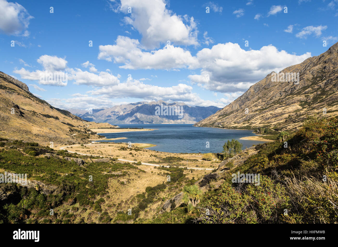 Stunning lake Hawea from viewpoint near the tourism town of Wanaka in ...
