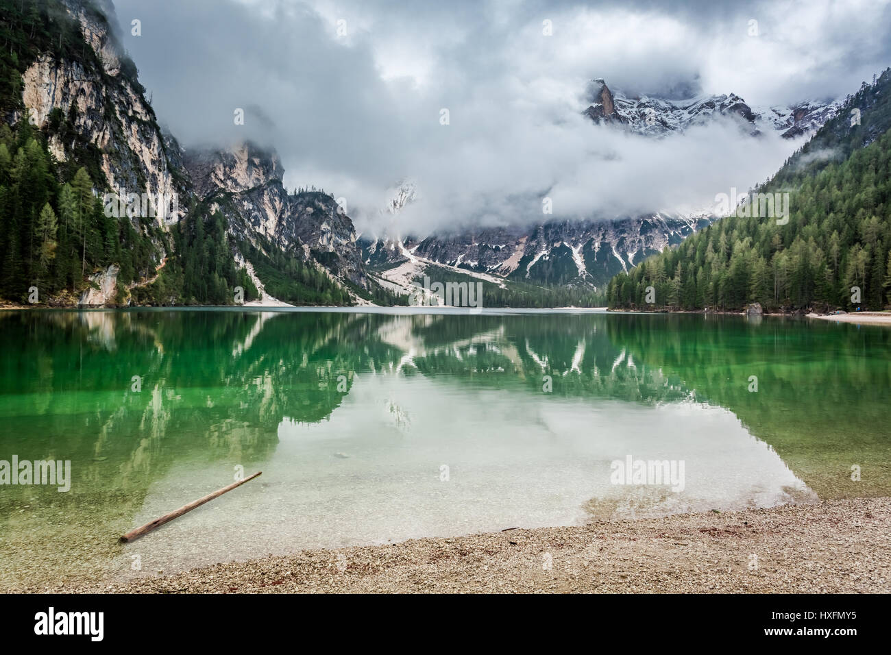 Stunning view of Pragser Wildsee in Dolomites Stock Photo - Alamy