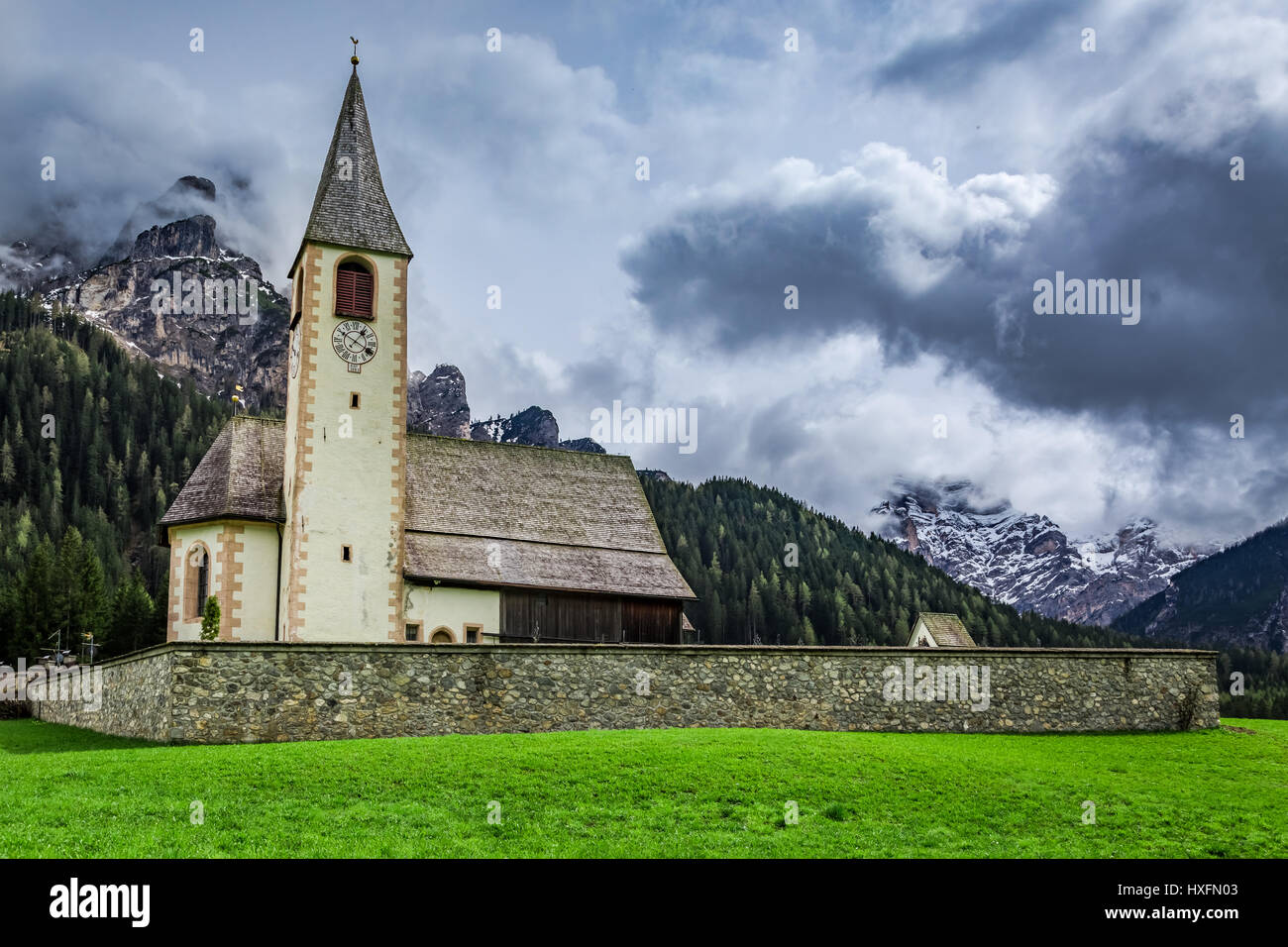 Small church in the dolomites, Alps, Italy Stock Photo - Alamy