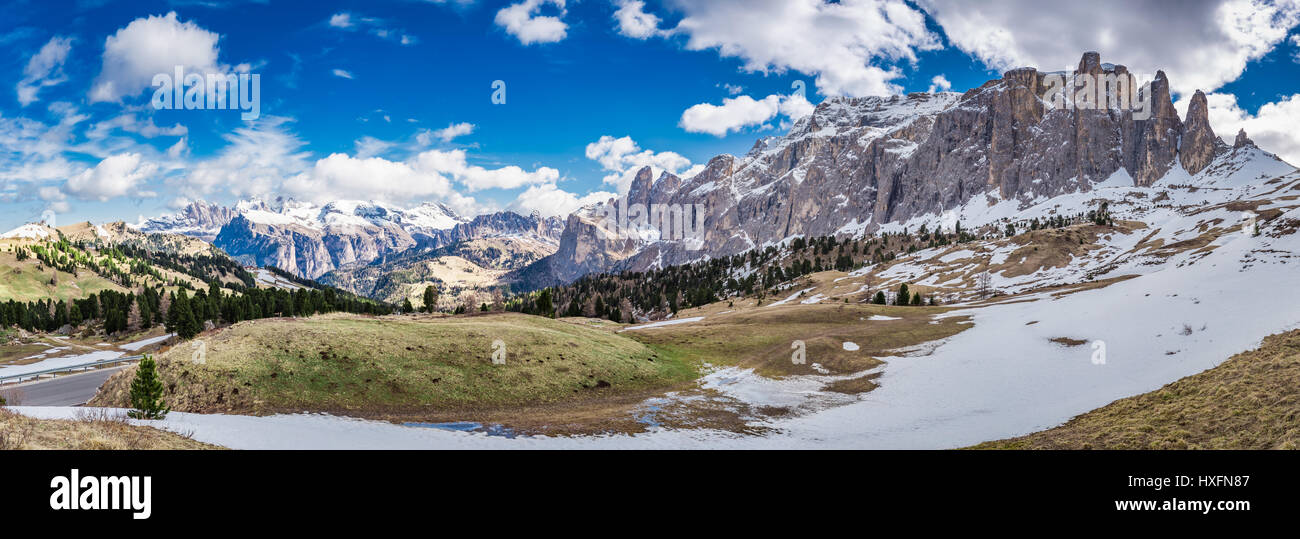 Panorama of snowy Dolomites in spring in sunny day, Italy Stock Photo ...