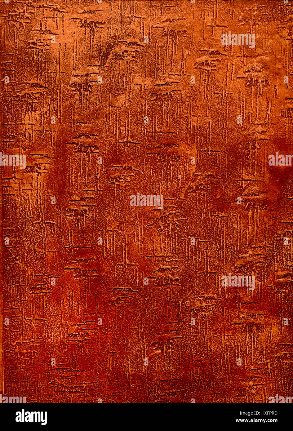 Abstract wall background of bright red ocher colour and relief ...