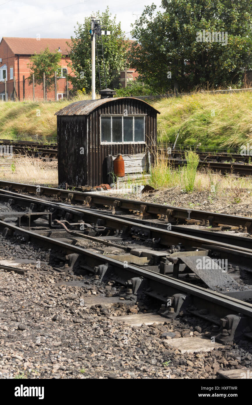 Corrugated iron lineside hut at the north end of Loughbrough railway ...