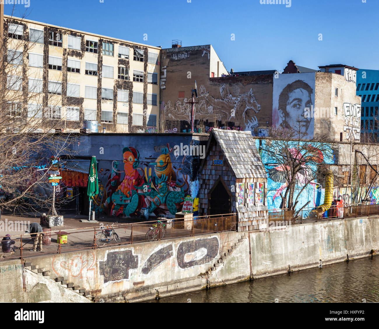 Berlin, Friedrichshain, YAAM, Young African Art Market. Riverside beach ...
