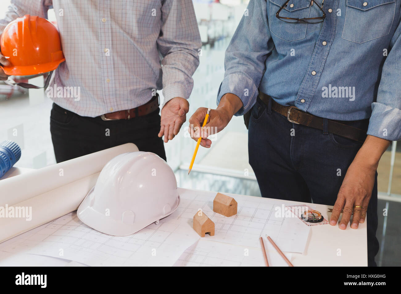 engineer meeting for architectural project, working with partner and ...