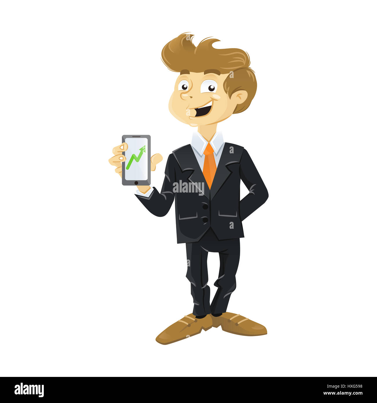 Cartoon man showing smart phone hi-res stock photography and images - Alamy