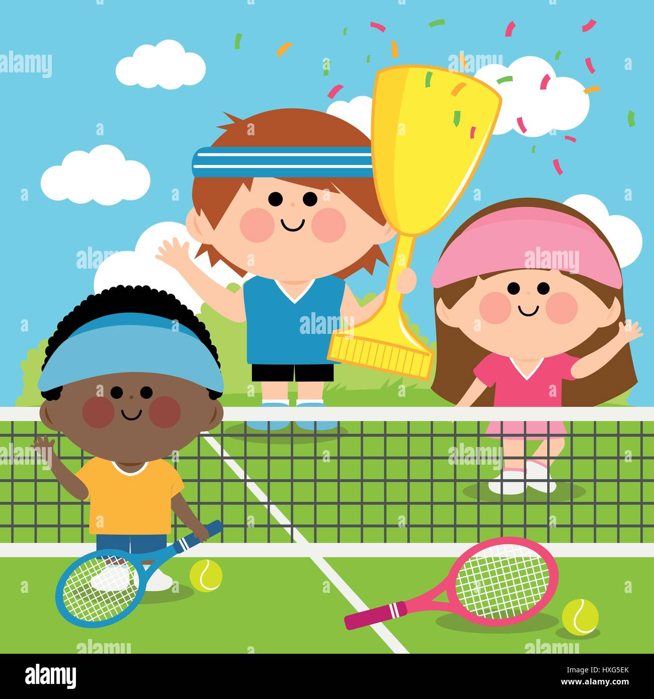 Boy cheering with trophy Stock Vector Images - Alamy