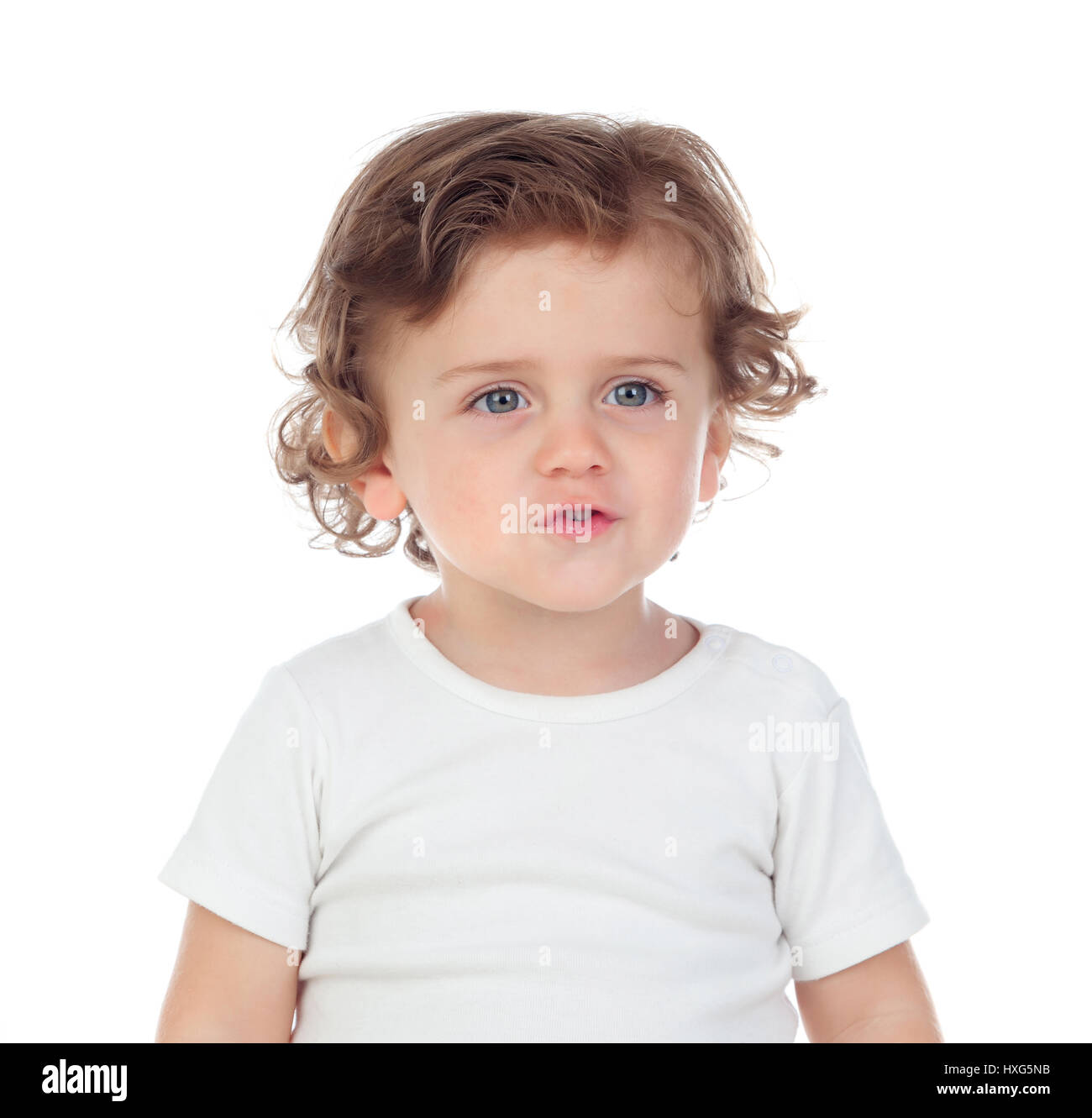 Adorable baby learning to speak isolated on a white background Stock ...