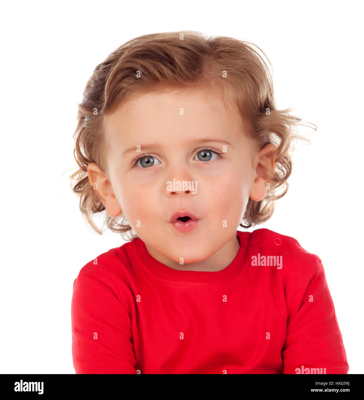 Adorable baby learning to speak isolated on a white background Stock ...