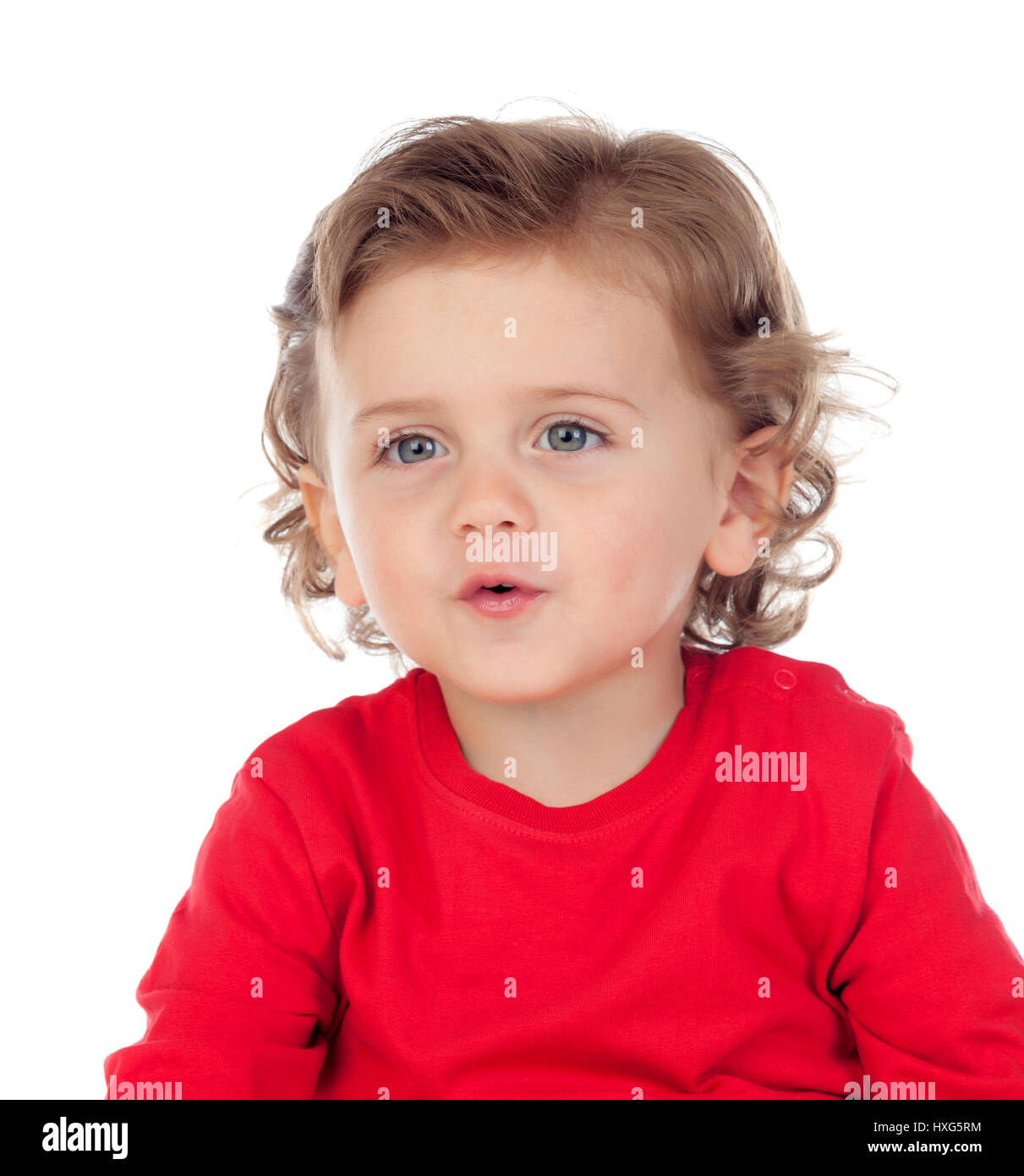 Adorable baby learning to speak isolated on a white background Stock ...