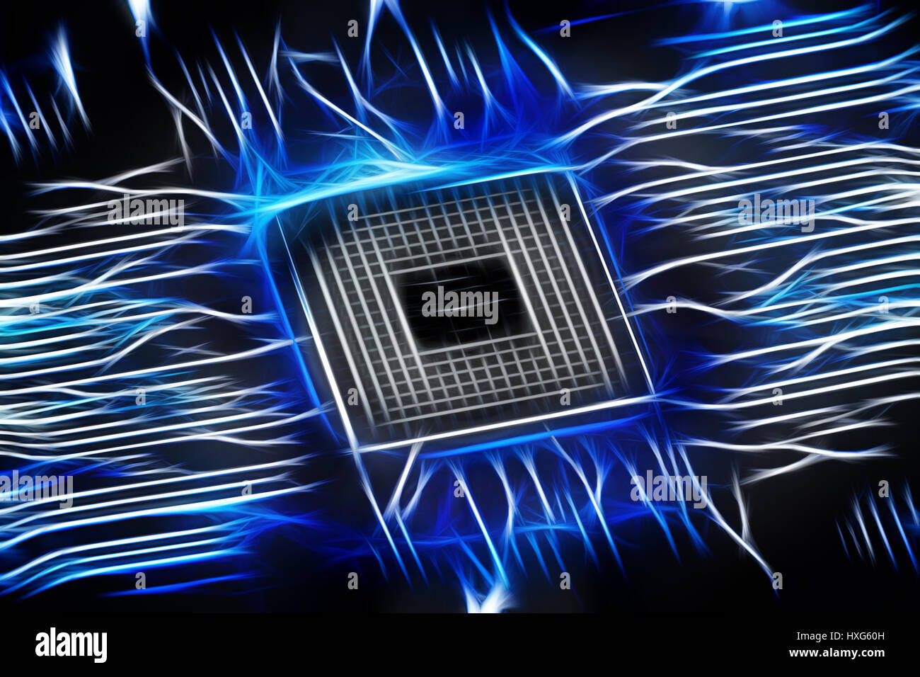 Blue Glowing Cpu On Motherboard Computer Generated Abstract Background