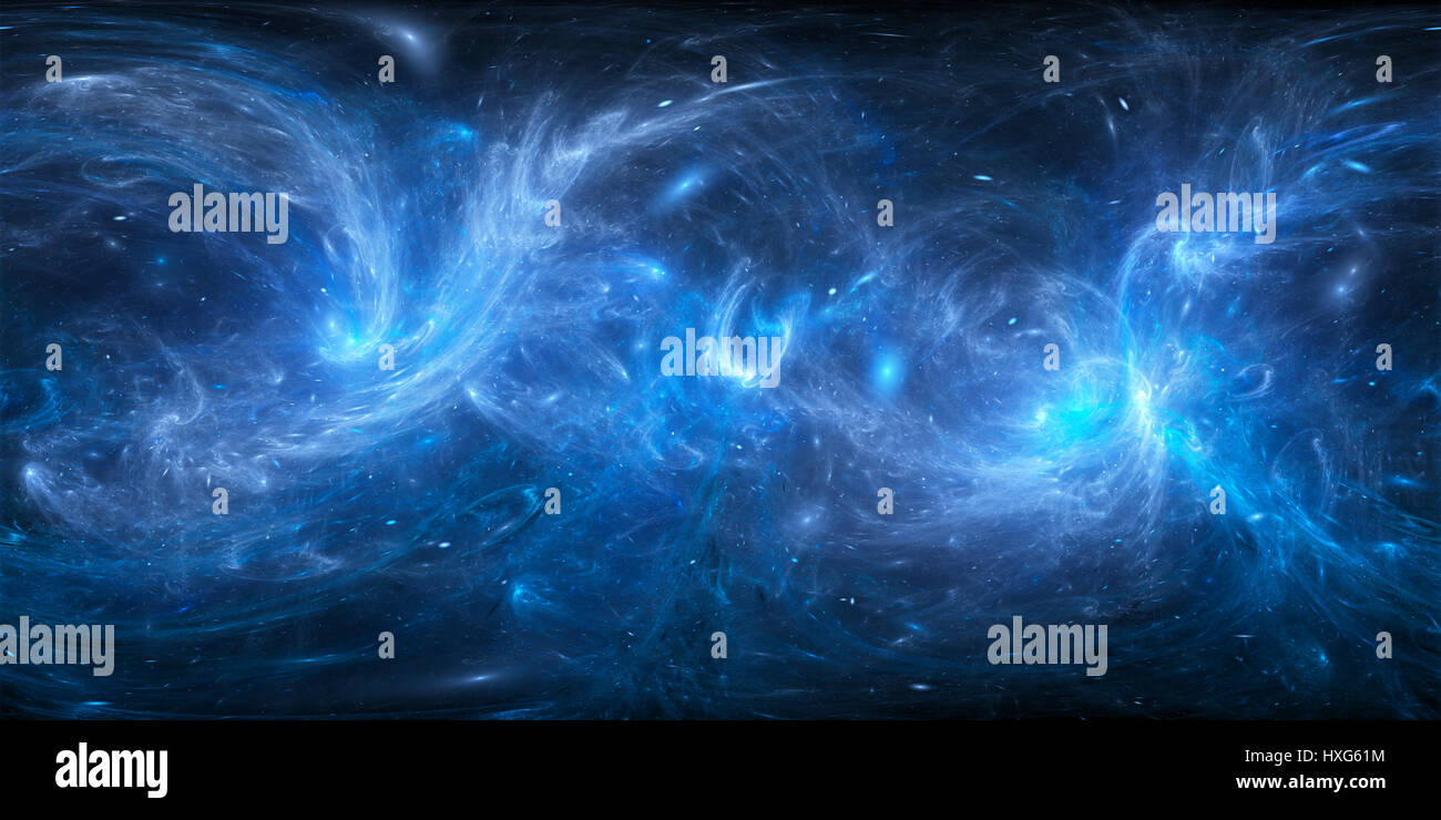Blue glowing curvy force fields in space, 360 degrees panorama ...