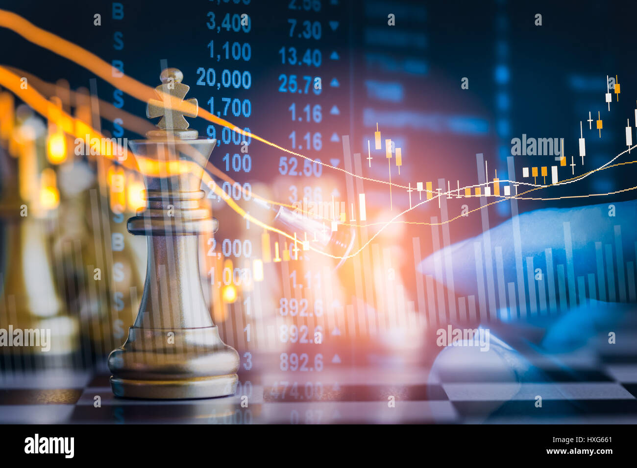 Business game on digital stock market financial and chess background ...