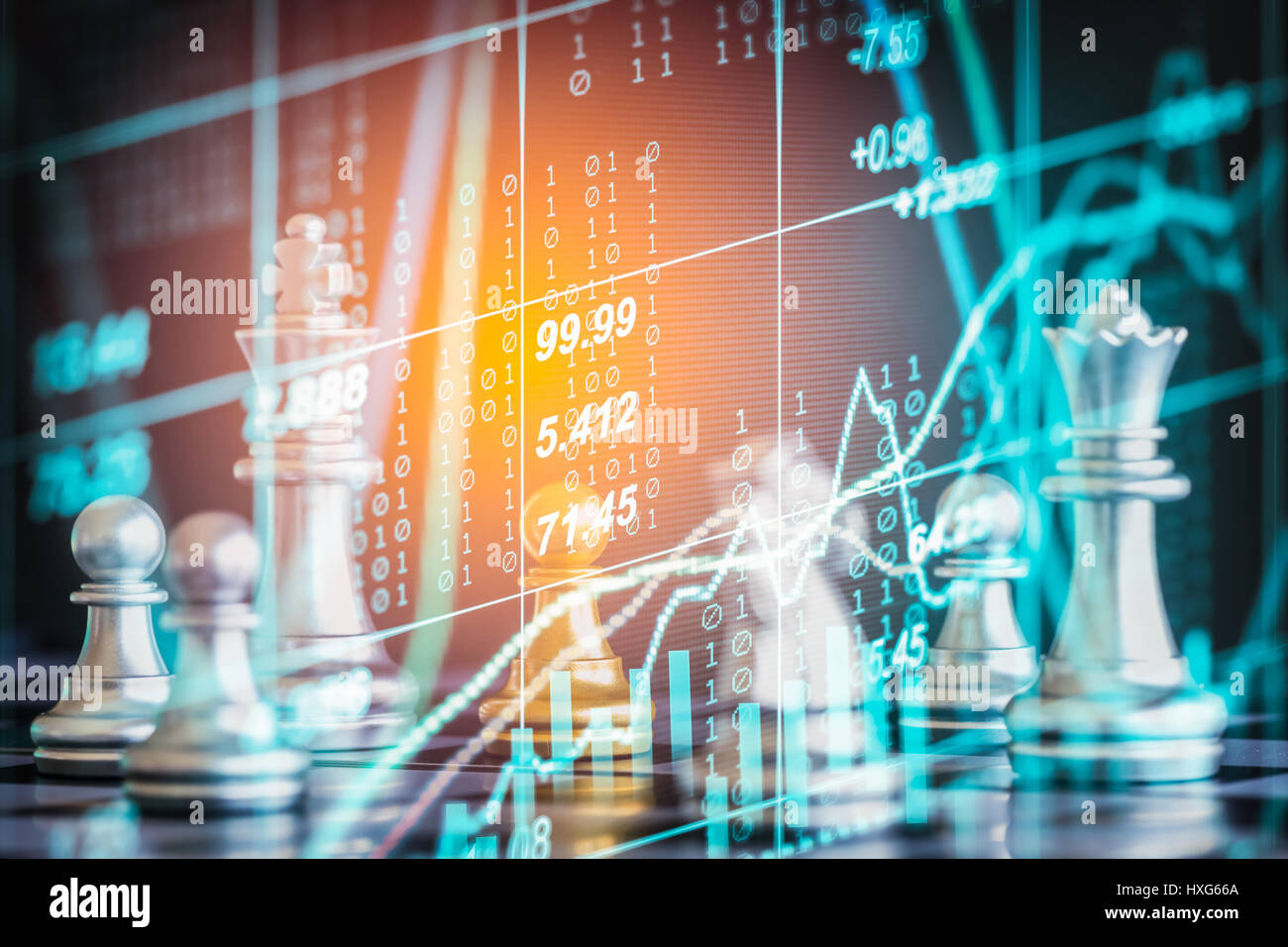 Business game on digital stock market financial and chess background ...