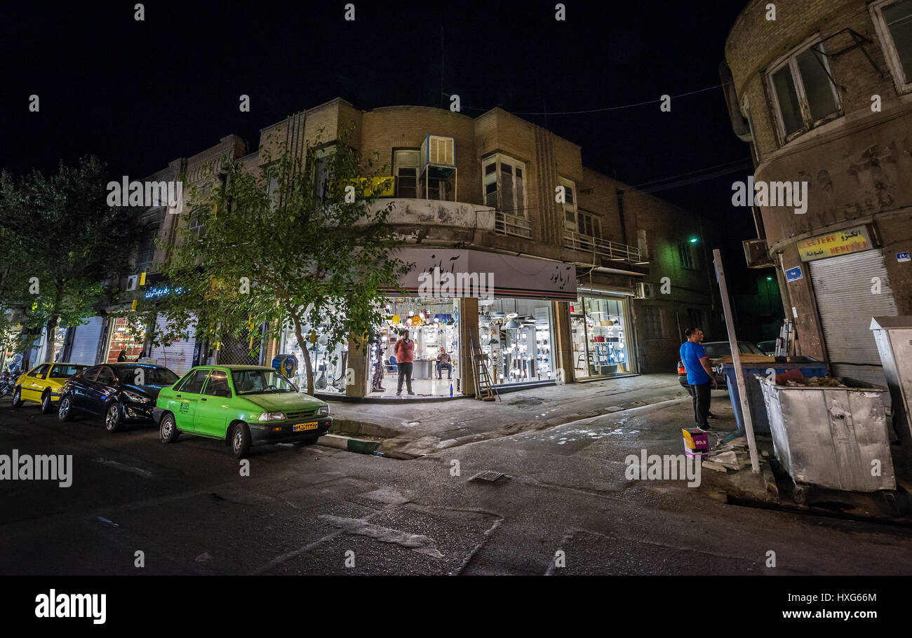 One of many lighting shop on Lalehzar Street in Tehran city, capital of ...