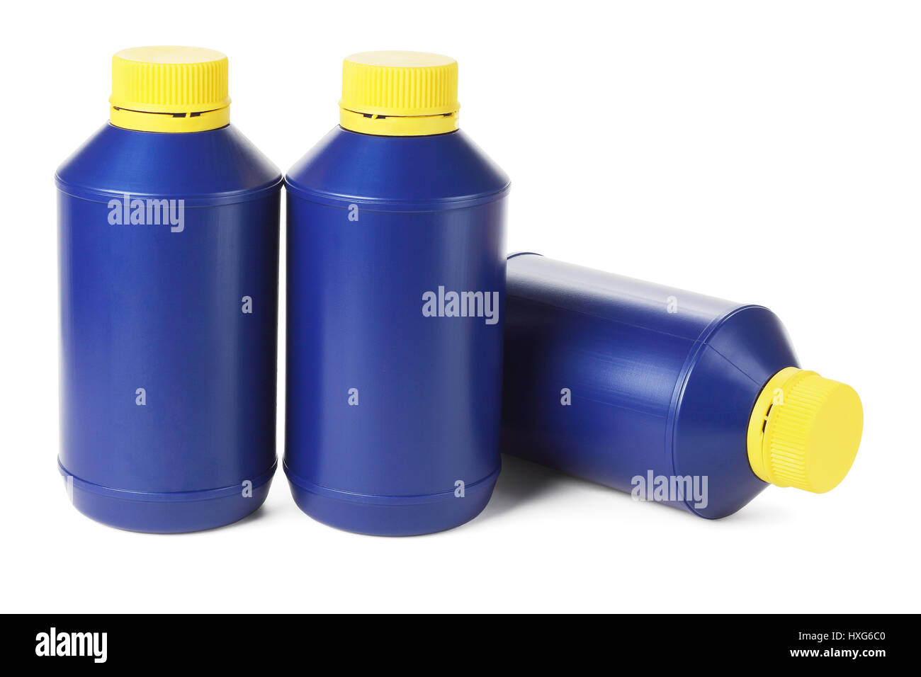 Blue Plastic Bottles on White Background Stock Photo - Alamy