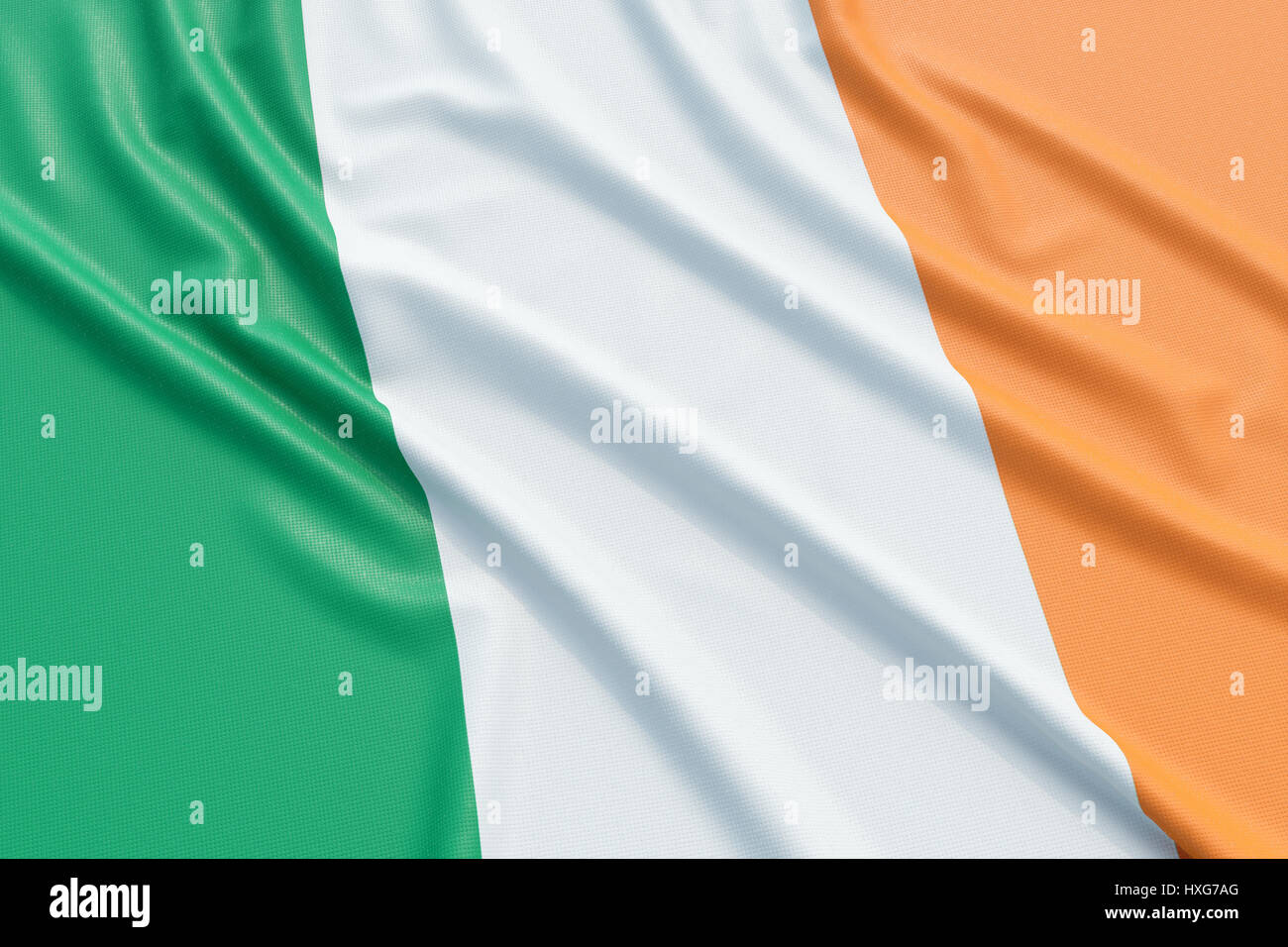 Ireland flag. Wavy fabric high detailed texture. 3d illustration ...